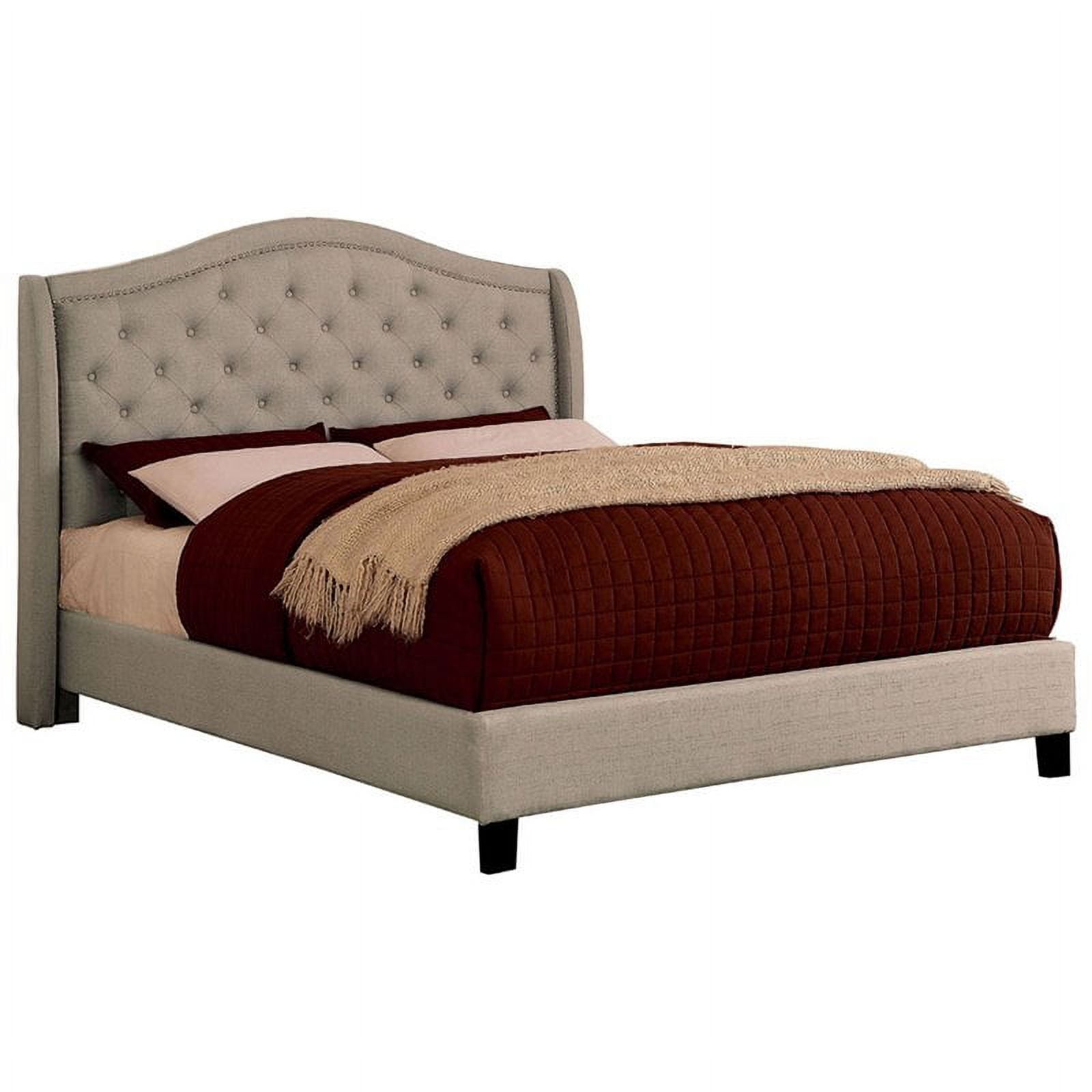 Furniture of America Quill Transitional Fabric Tufted Queen Bed in Warm ...