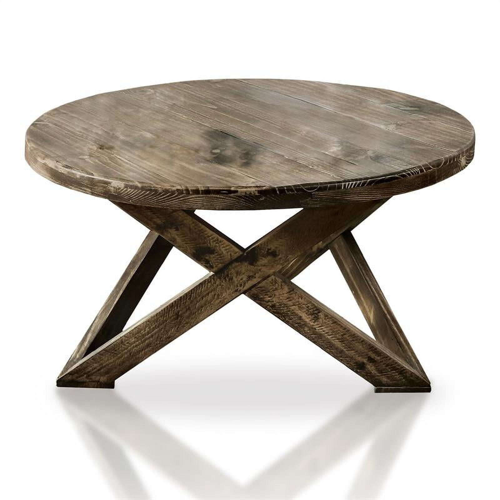Furniture of America Ramin Rustic Solid Wood Round Coffee Table in Ash ...