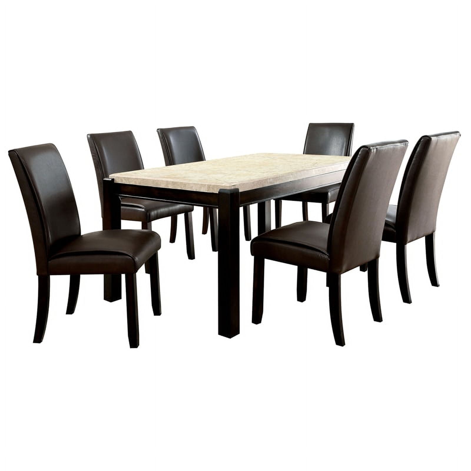 Furniture of America Ramsy 7-Piece Marble Top Dining Set in Dark Walnut ...