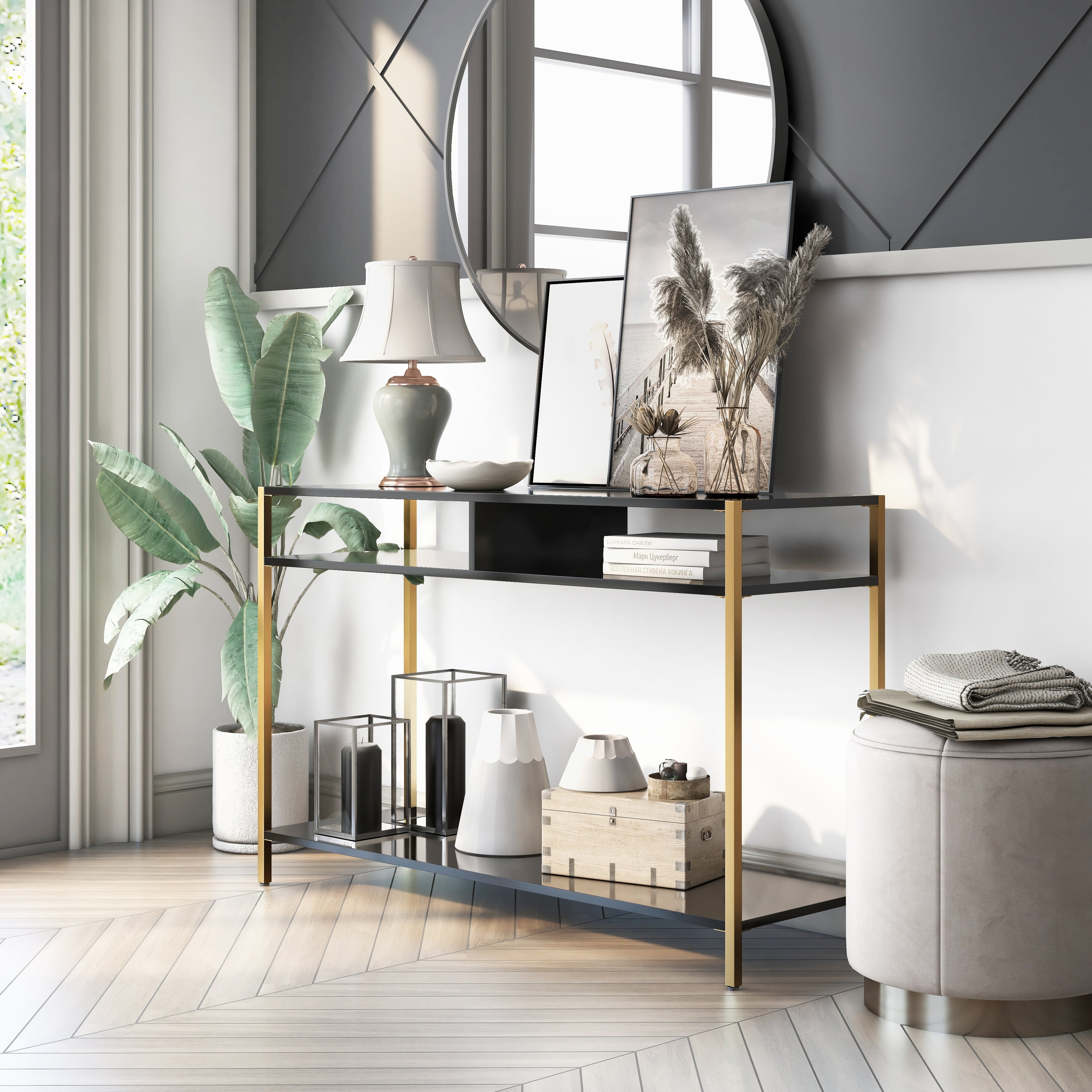 Furniture of America Raven Glam 48-inch Steel 3-Shelf Console Table by ...