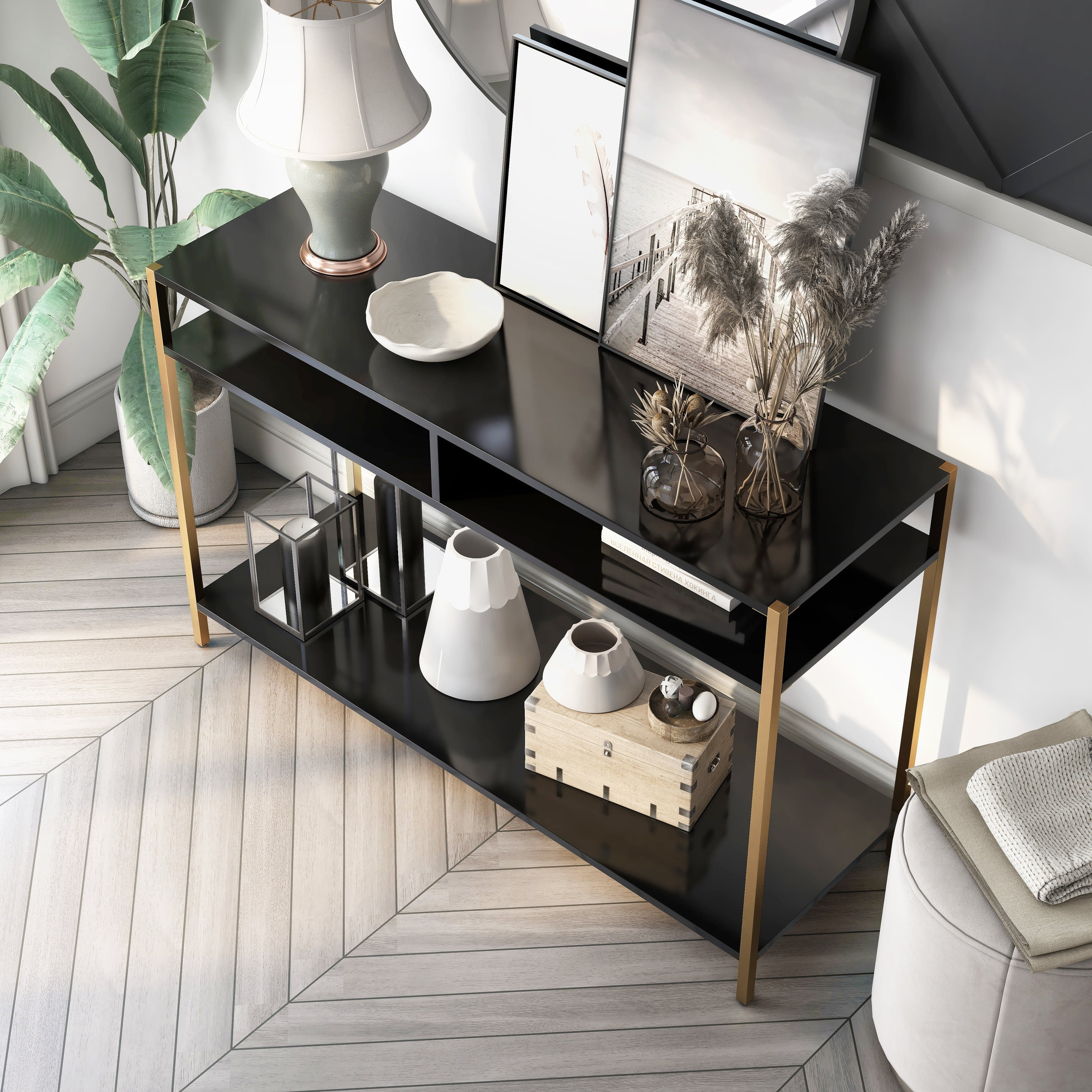 Furniture of America Raven Glam 48-inch Steel 3-Shelf Console Table by ...