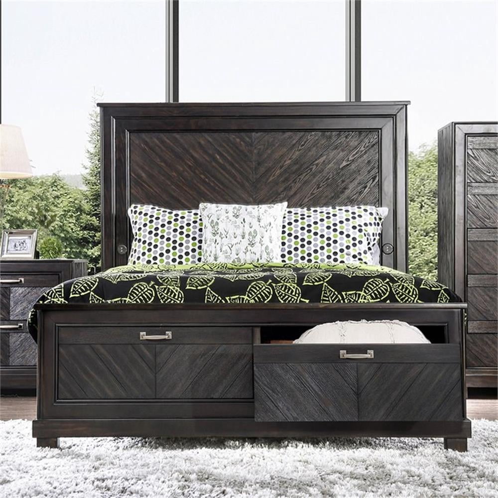 Furniture of America Reauso Solid Wood Storage Cal King Bed in Espresso ...