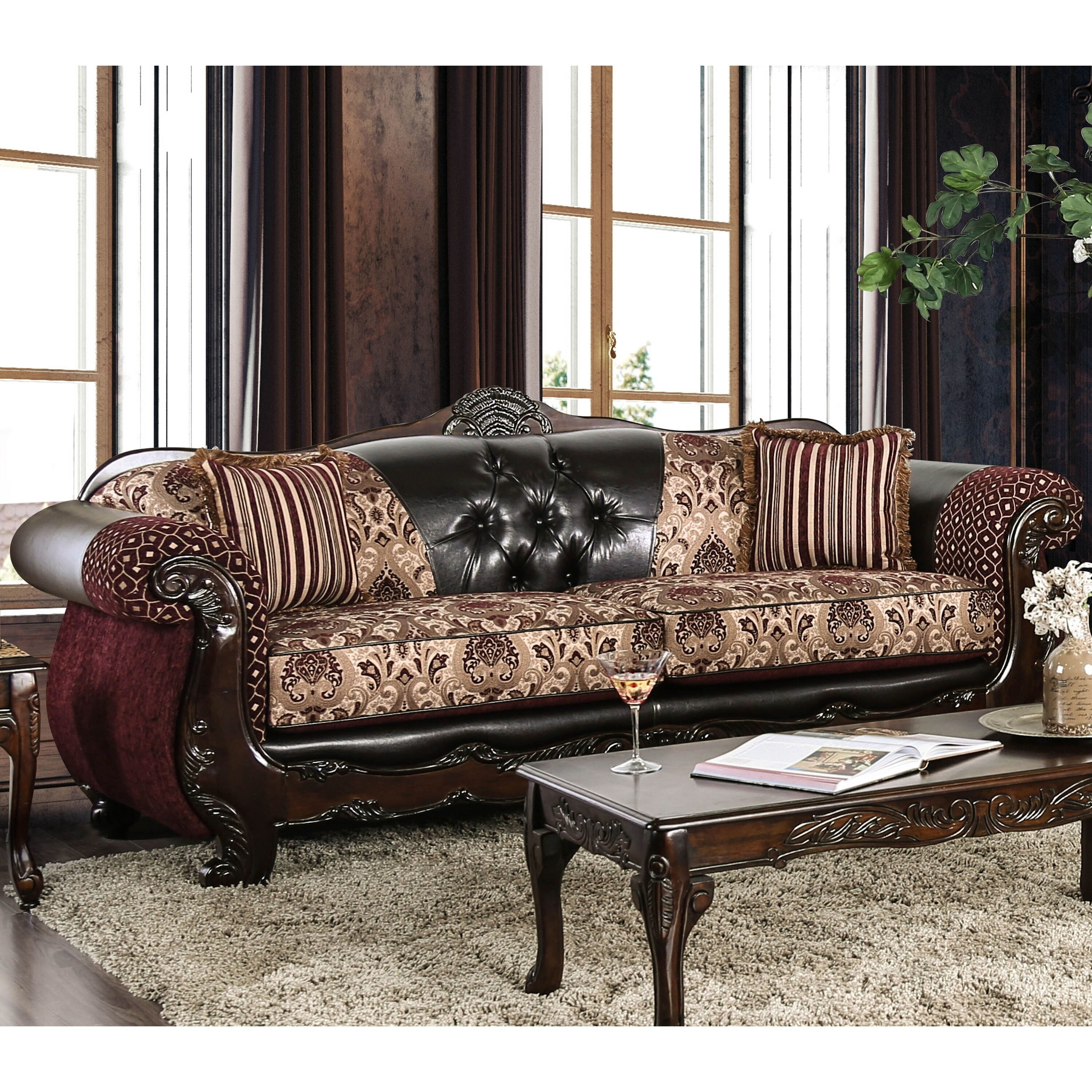Furniture of America Rend Traditional Faux Leather Rolled Arms Tufted ...