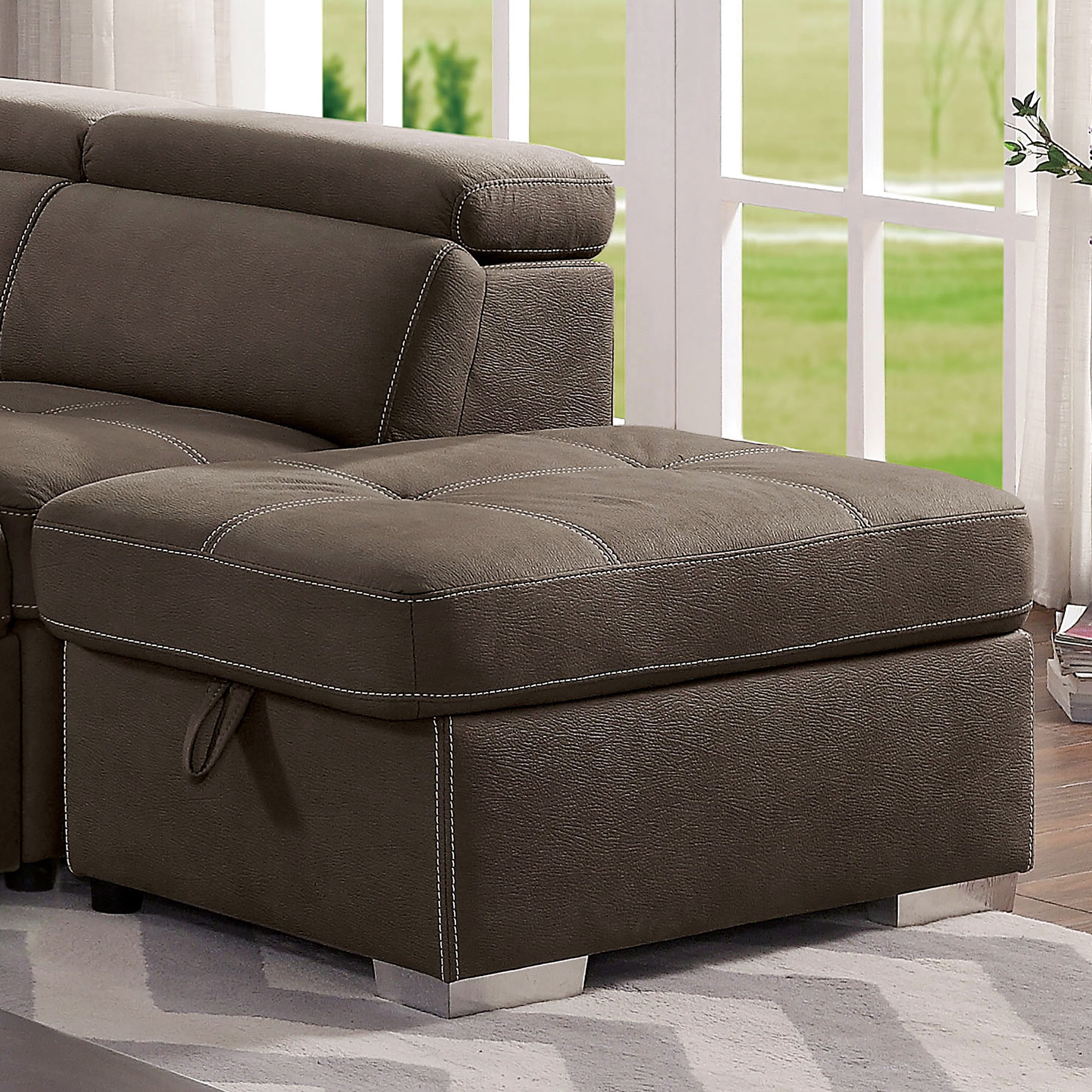 Furniture of America Rennsa Upholstered Tufted Fabric Light Brown Storage Ottoman - Walmart.com