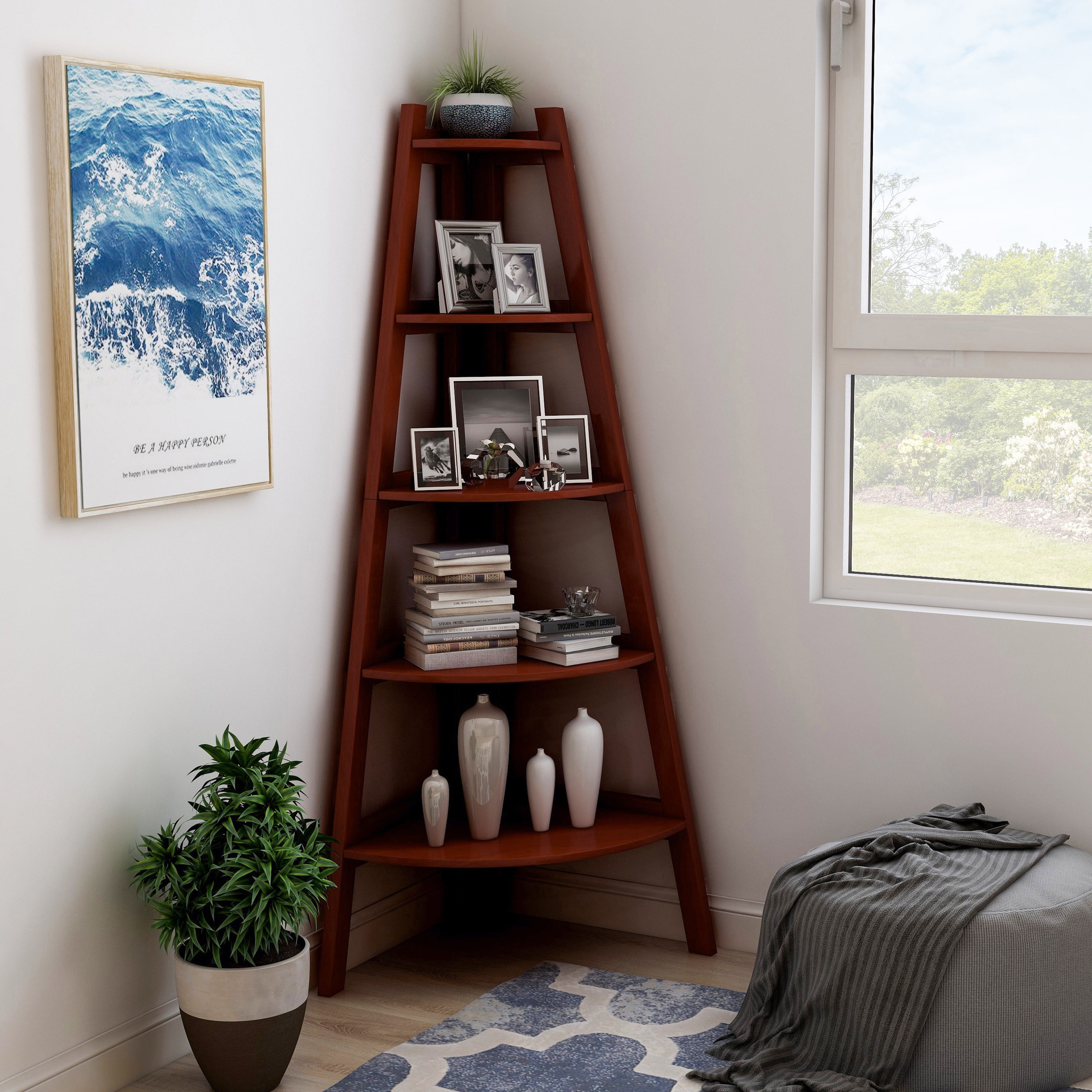 Free Shipping! Furniture of America Reno 5-Shelf Wood Cherry Corner ...