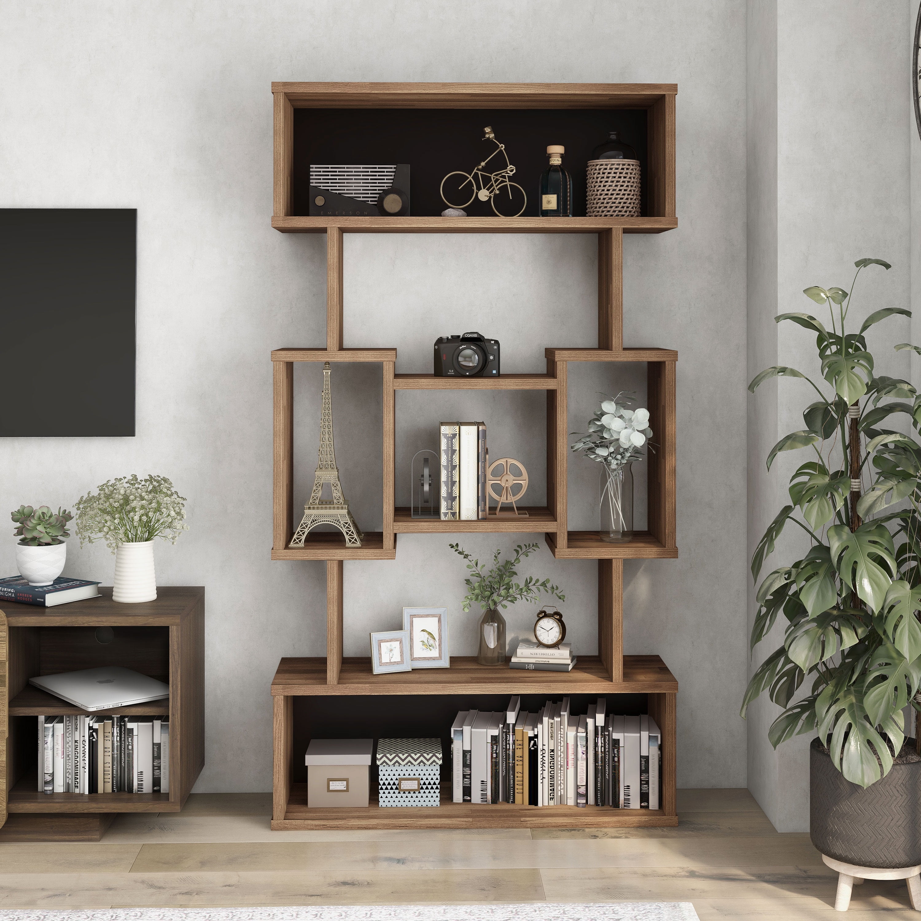 Furniture of America Rhine Modern 13-Shelf Geometric Bookcase, Light ...