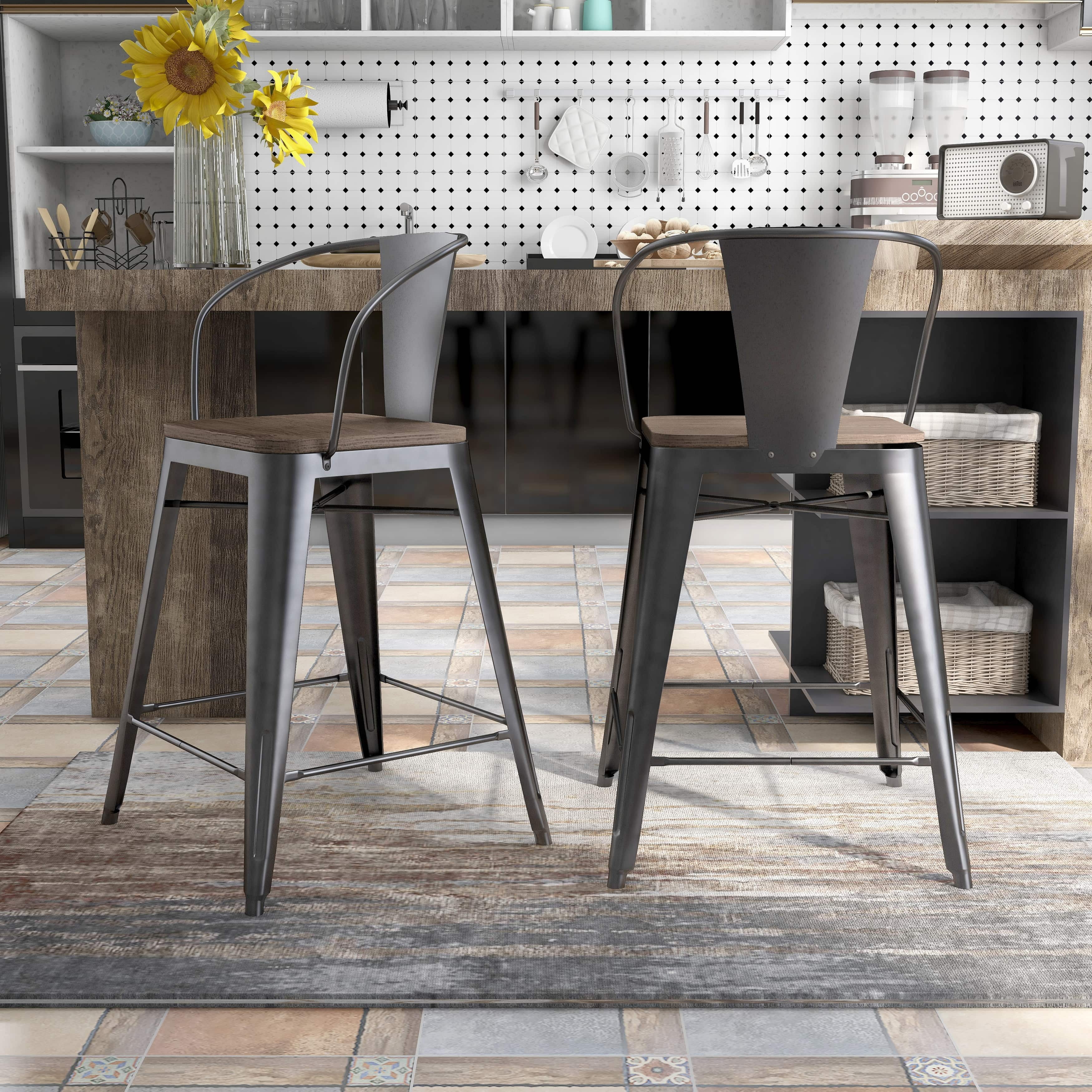 Furniture of America Rish Industrial Metal Counter Height Chairs by ...