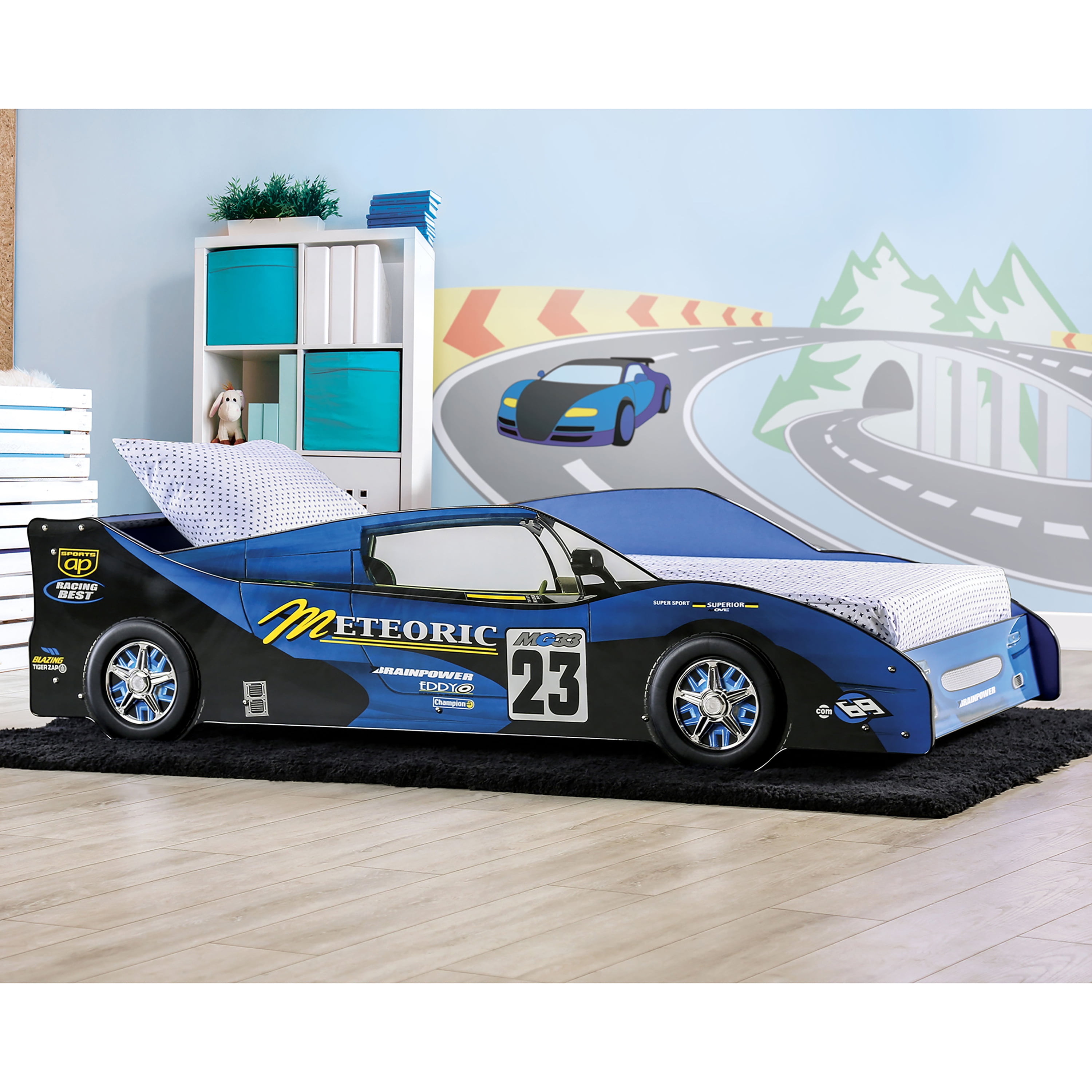 Furniture of America Roddy Kids Wood Twin Race Car Bed, Blue - Walmart.com