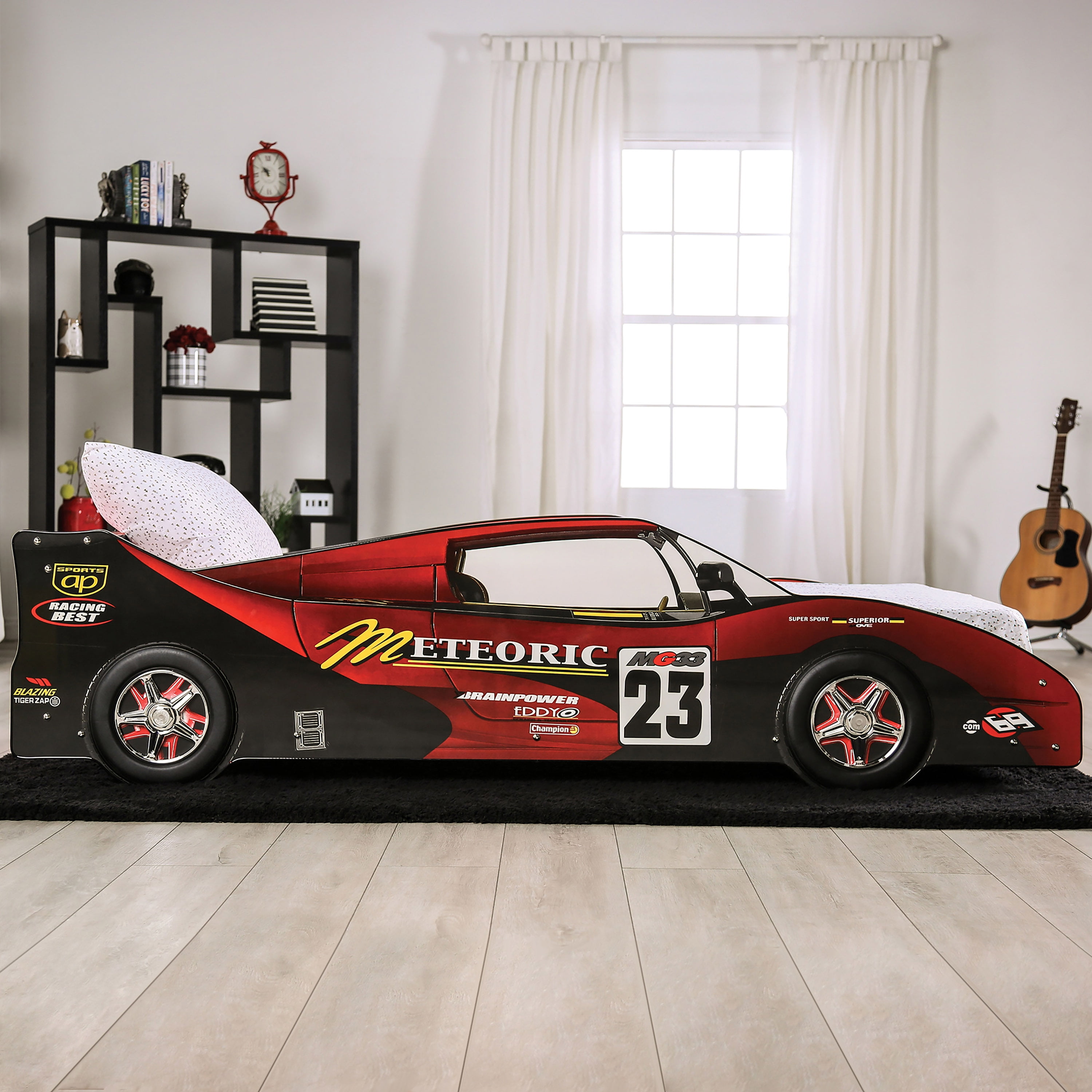 Furniture of America Roddy Kids Wood Twin Race Car Bed, Red - Walmart.com