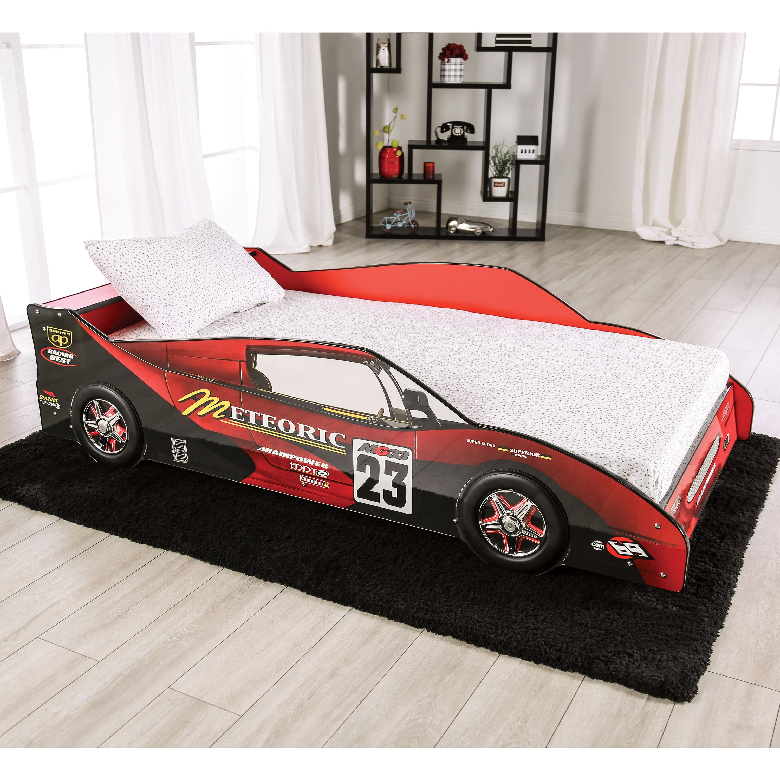 Furniture of America Roddy Kids Wood Twin Race Car Bed, Red - Walmart.com