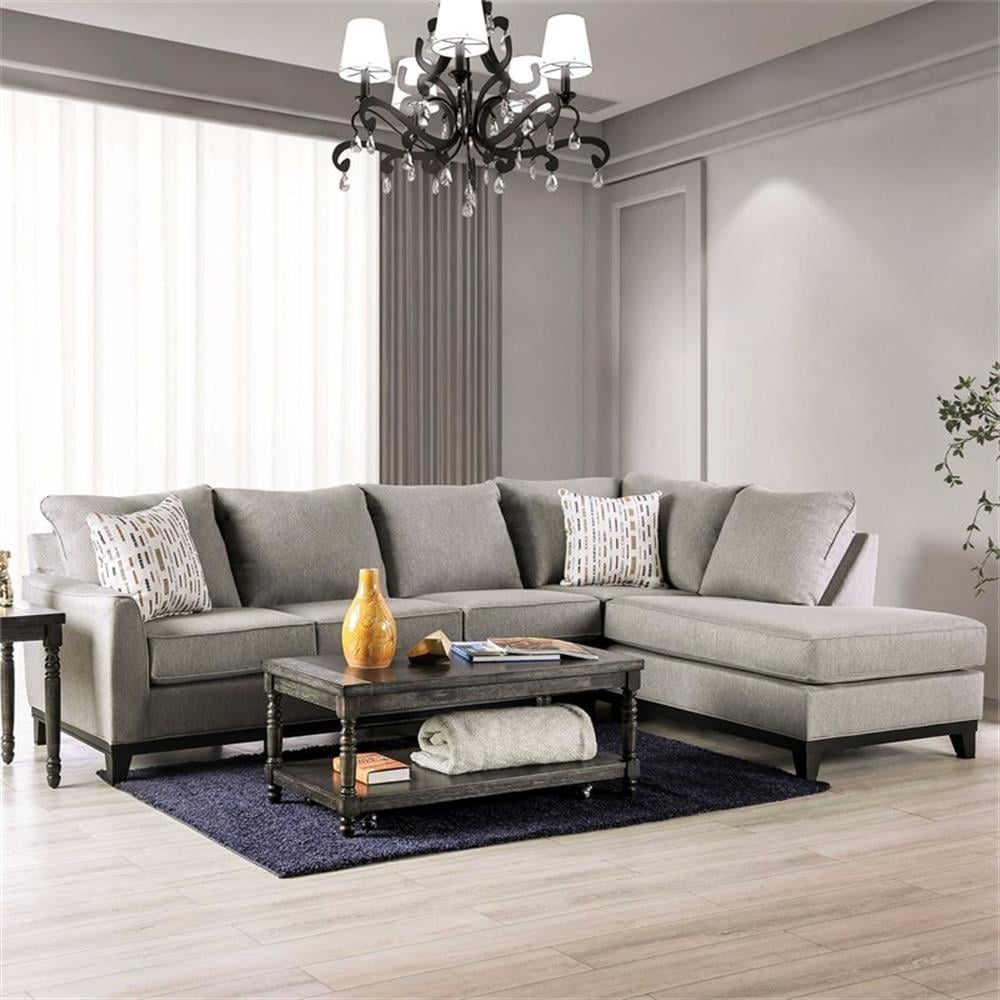 Furniture of America Romer Fabric L-Shaped Light Gray Sectional and ...