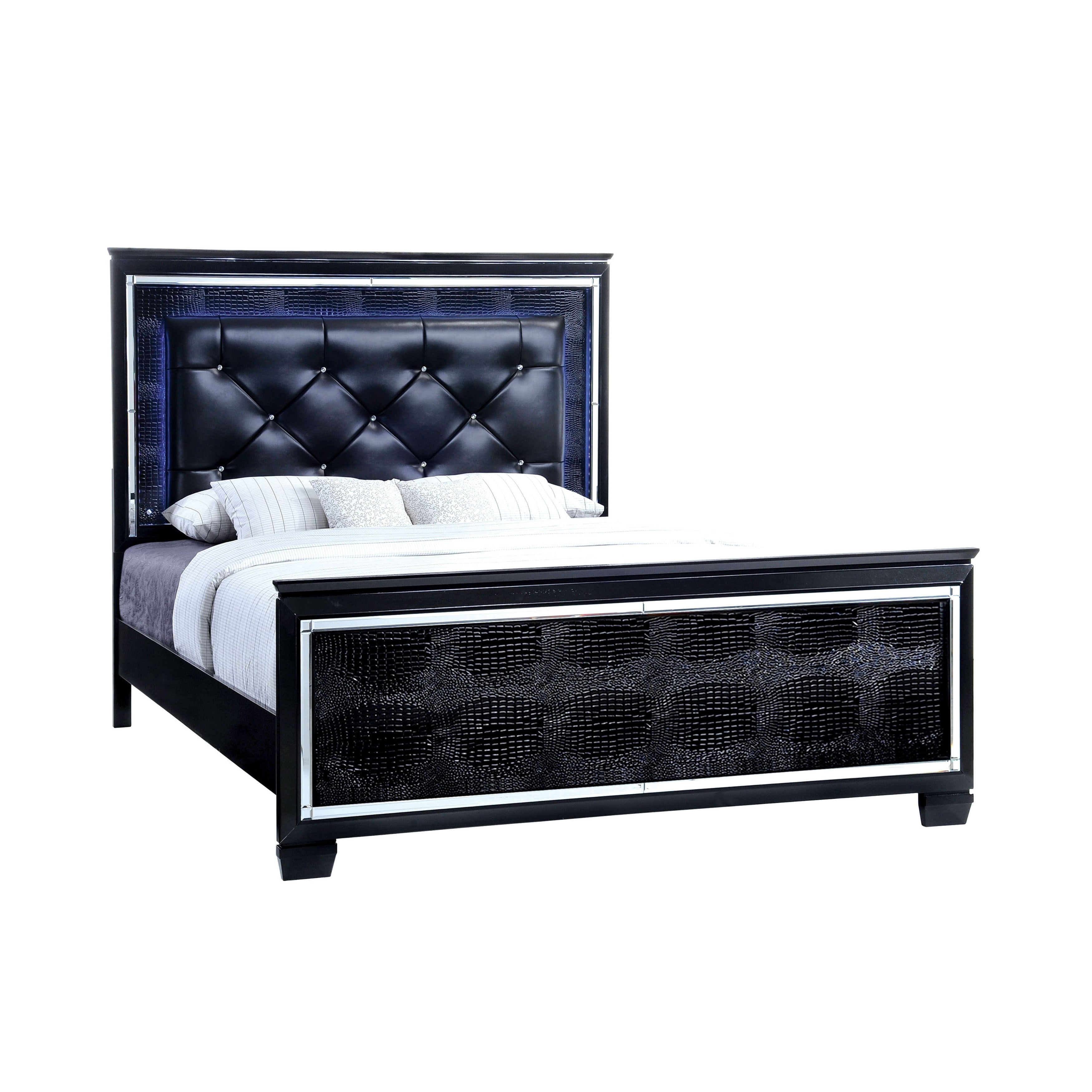 Furniture of America Ruff Modern Black Faux Leather Panel Bed Queen ...