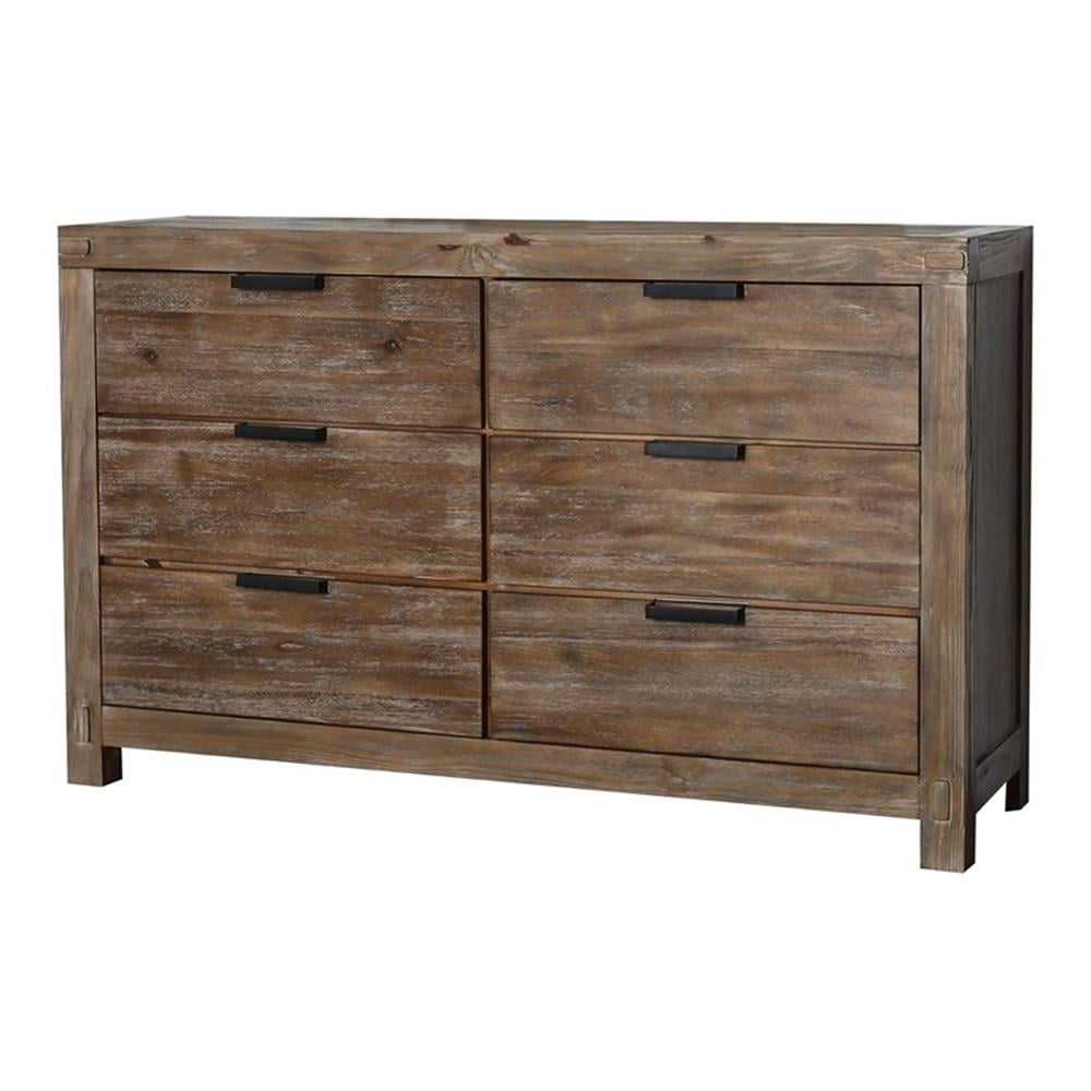 Furniture of America Russ Rustic Wood 6-Drawer Dresser in Weathered ...