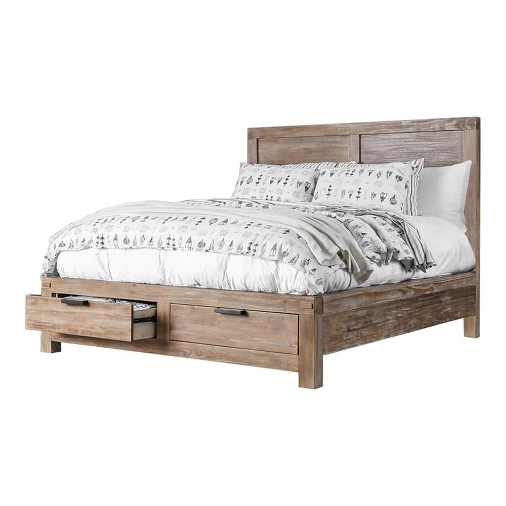 Furniture of America Russ Rustic Wood Queen Panel Bed in Light Oak ...