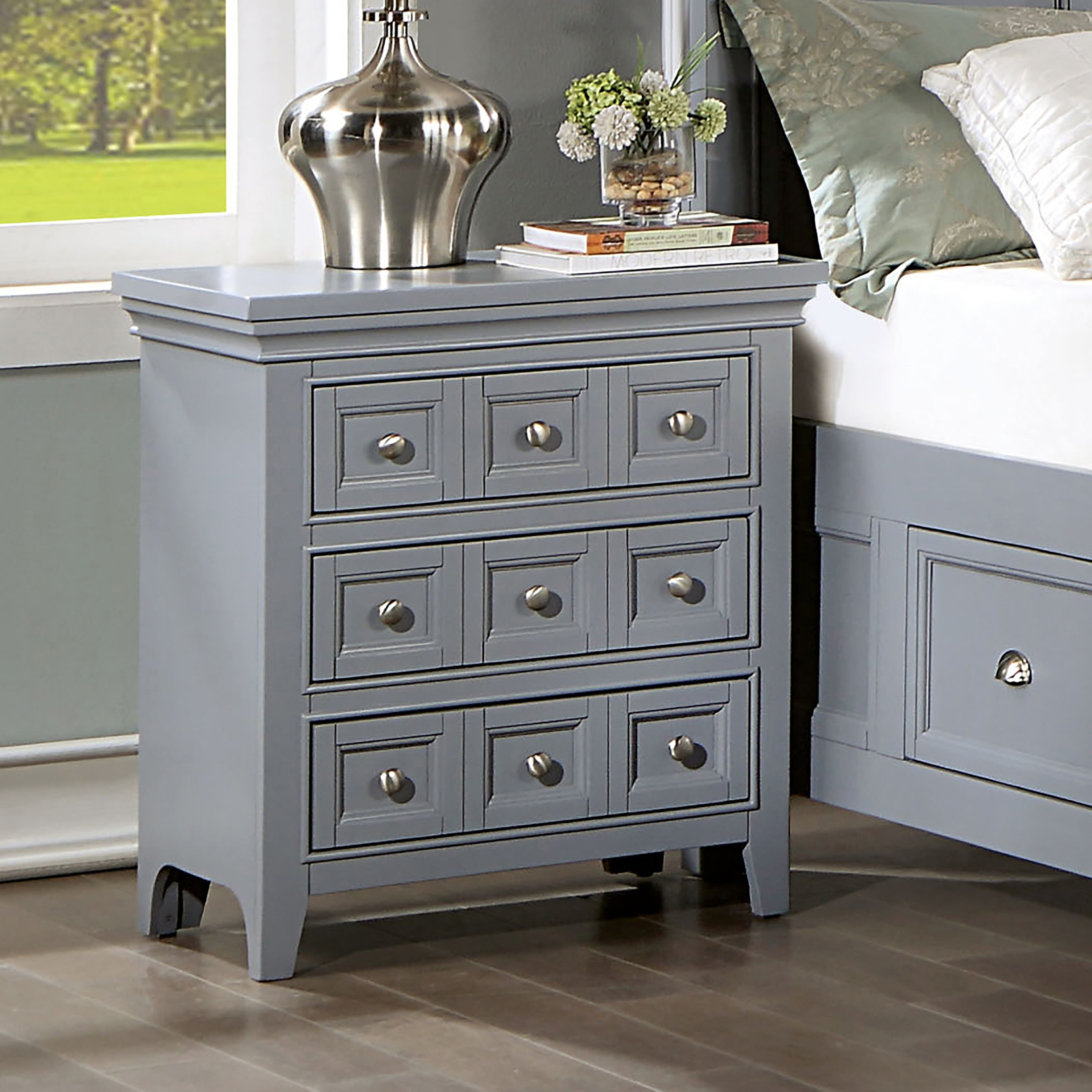 Furniture of America Saer Transitional Grey Wood 3-Drawer Nightstand by ...