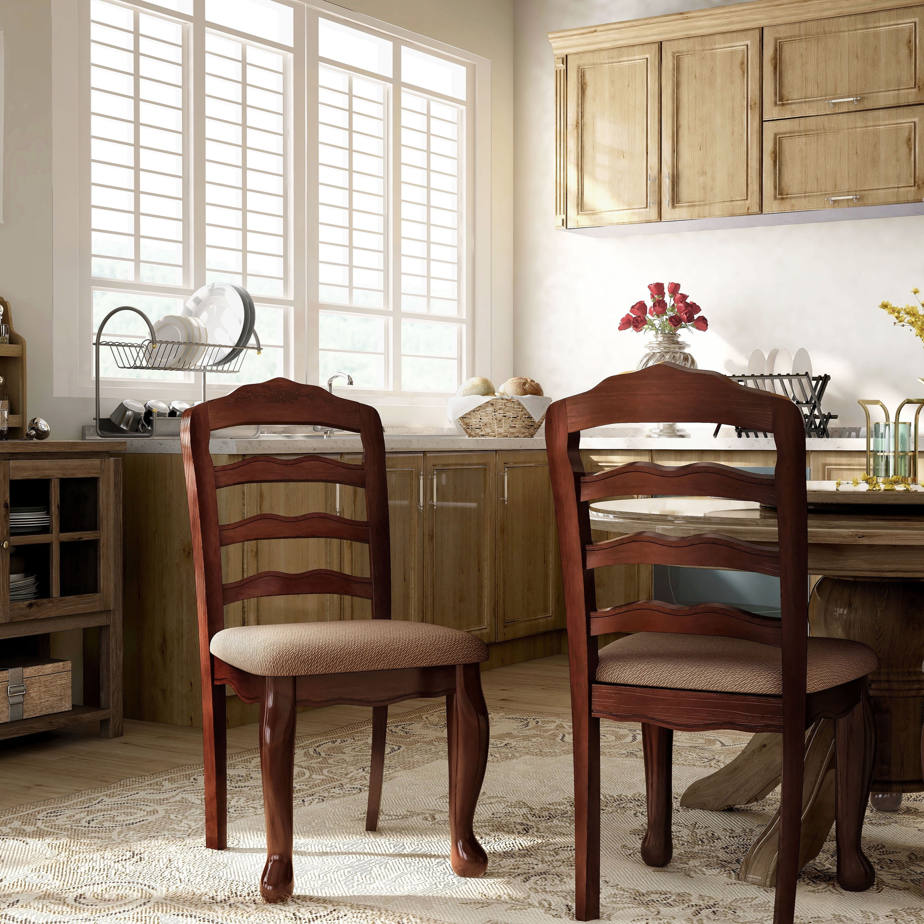 Furniture of America Shanendoa Ladder-Back Wood Dark Walnut Side Chairs ...