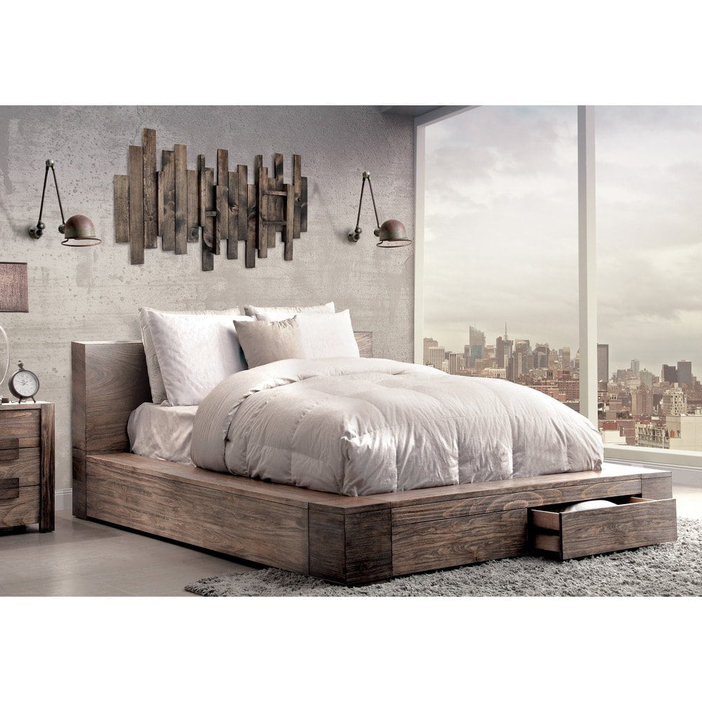 Furniture of America Shaylen II Bed Natural Wood 2 drawer Storage Cal King Walmart