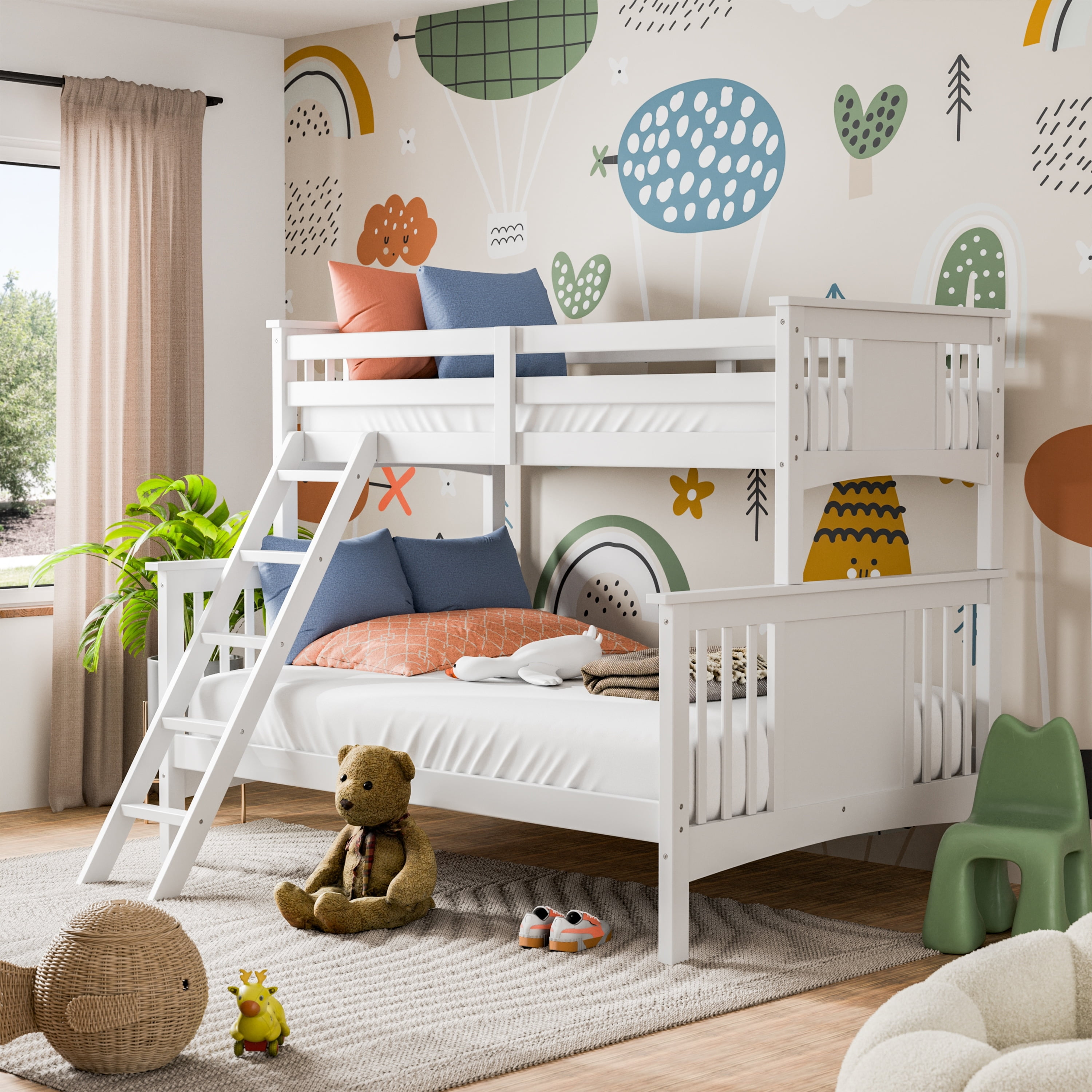 Furniture of America Sinclare Wood Twin over Full Bunk Bed in White ...