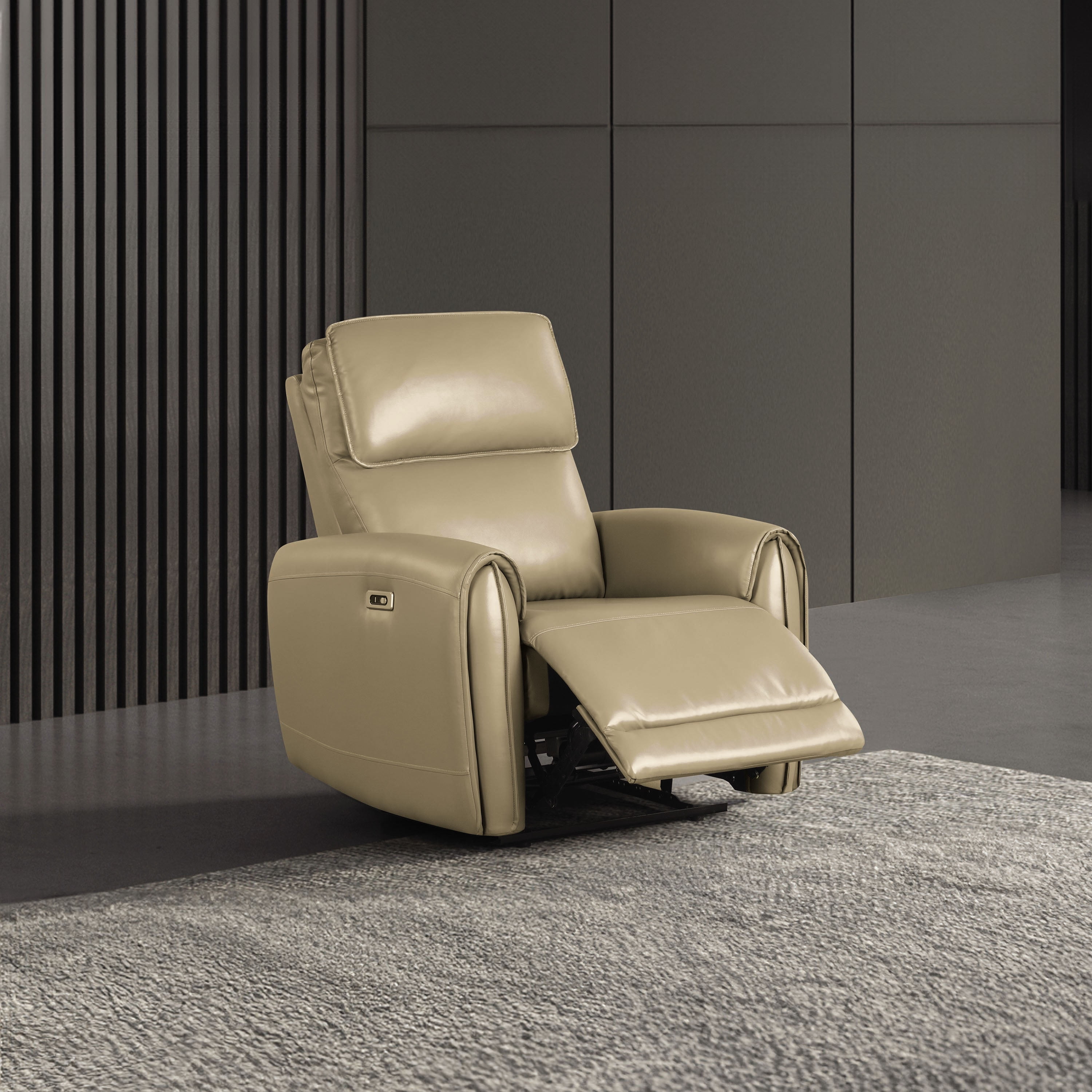 Furniture of America Elente Modern Faux Leather Power Recliner Beige