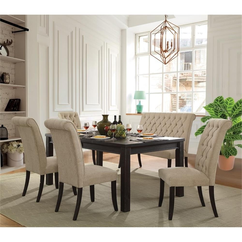 Furniture of America Sinuata Wood 6-Piece 84-inch Dining Table Set in ...