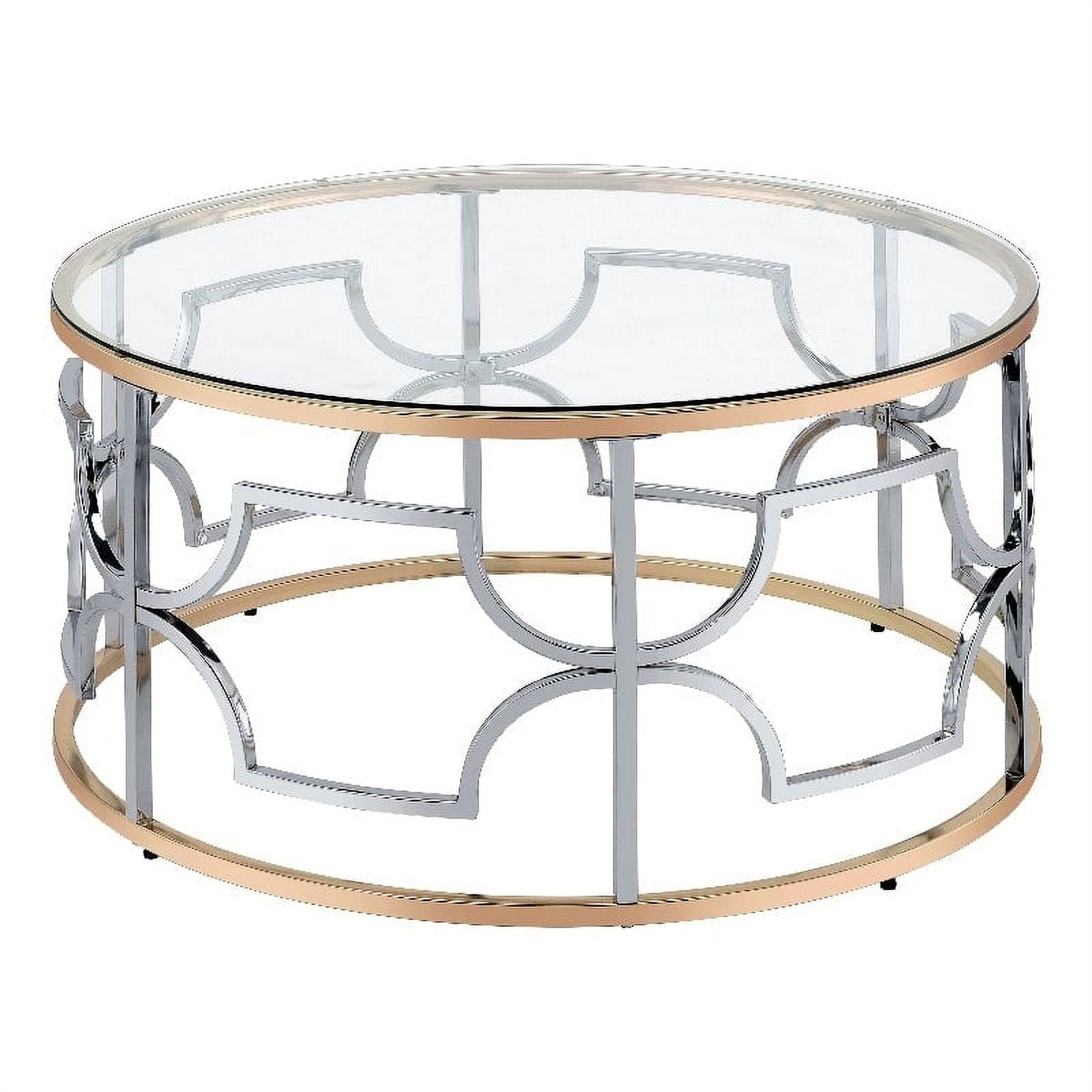 Furniture of America Sol Glass Top Round Coffee Table in Chrome and ...