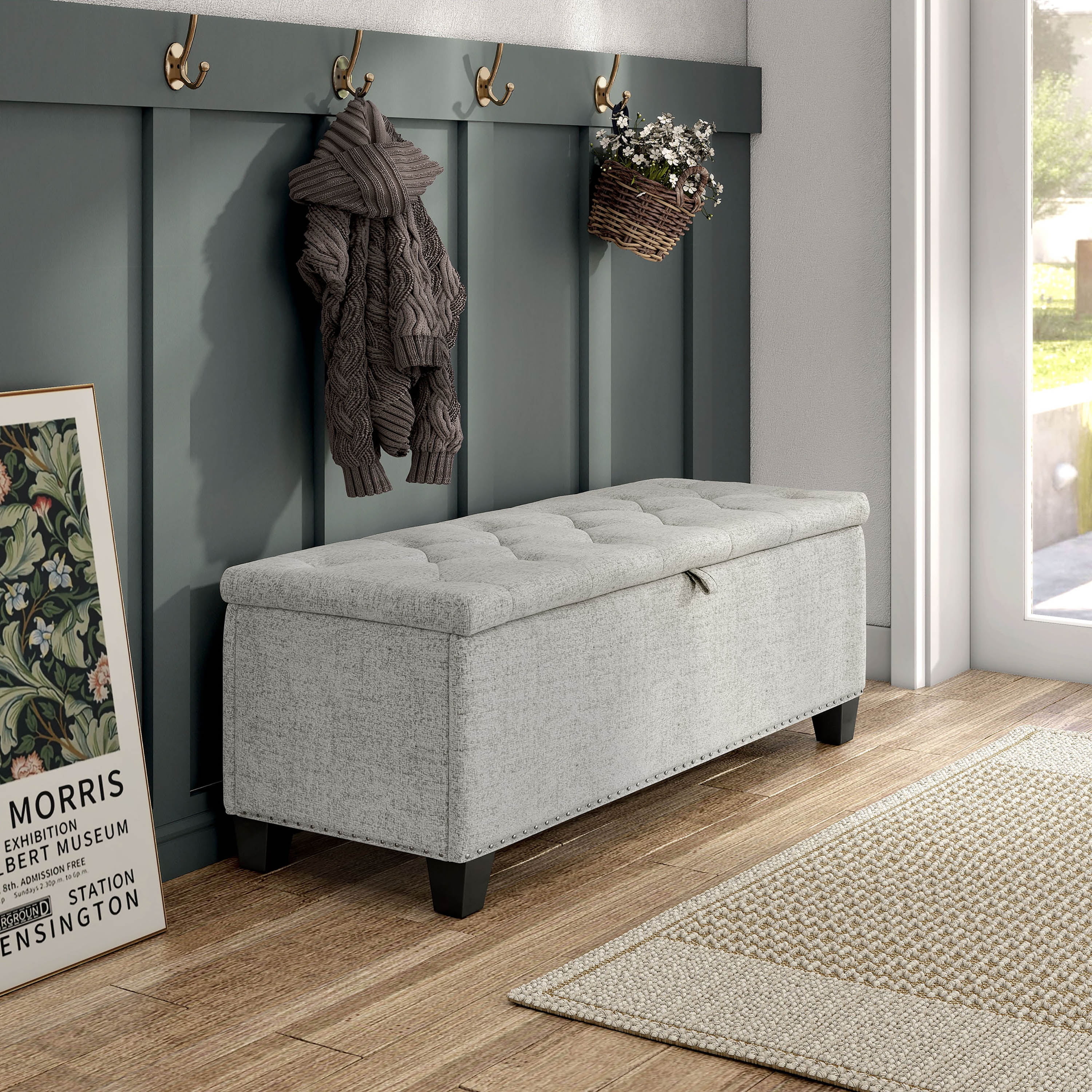 Furniture of America Suffolk Linen Modern Entryway Bedroom Storage Bench, Off-White - Walmart.com