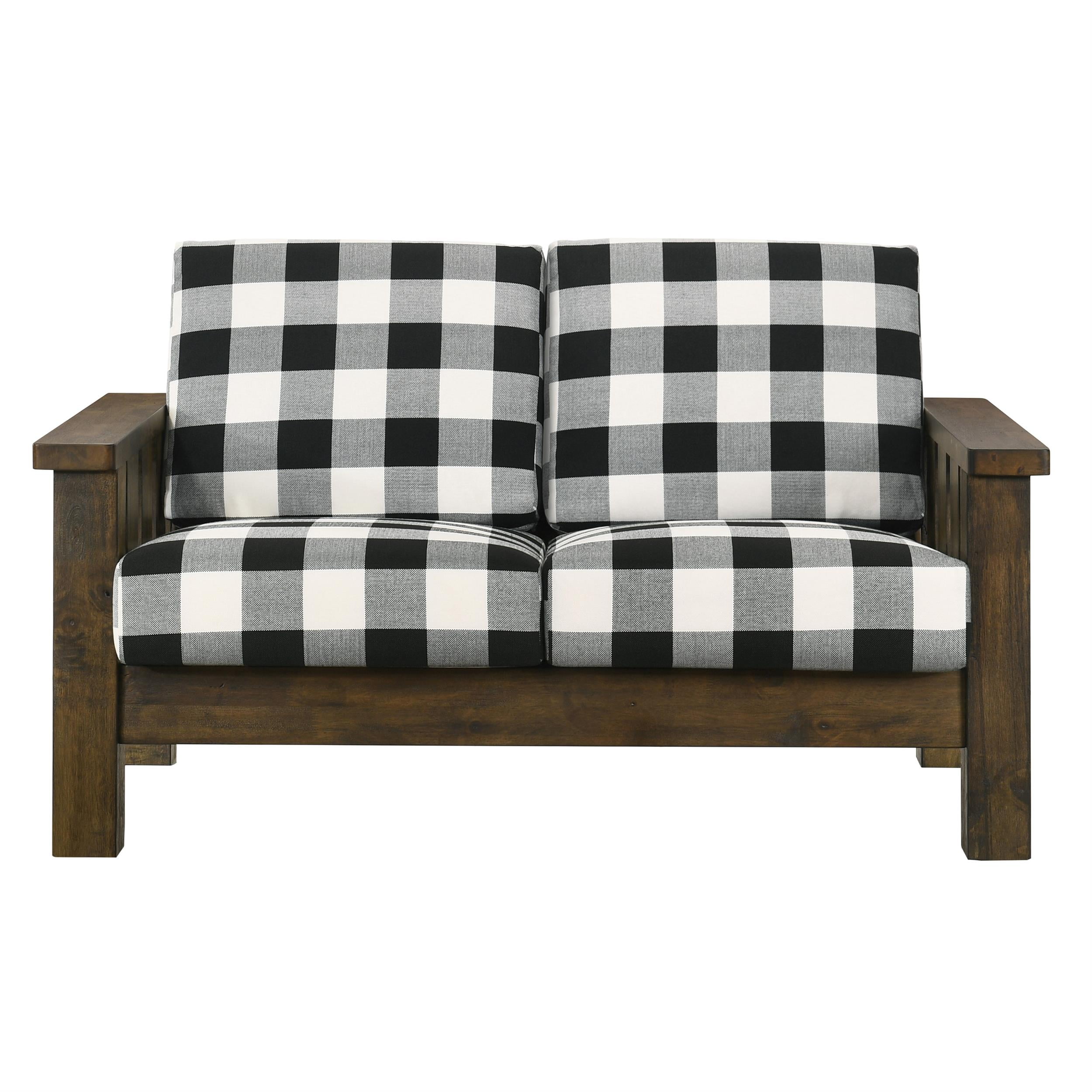 Furniture of America Tally Brown Rustic Wood Finish and Plaid Fabric ...