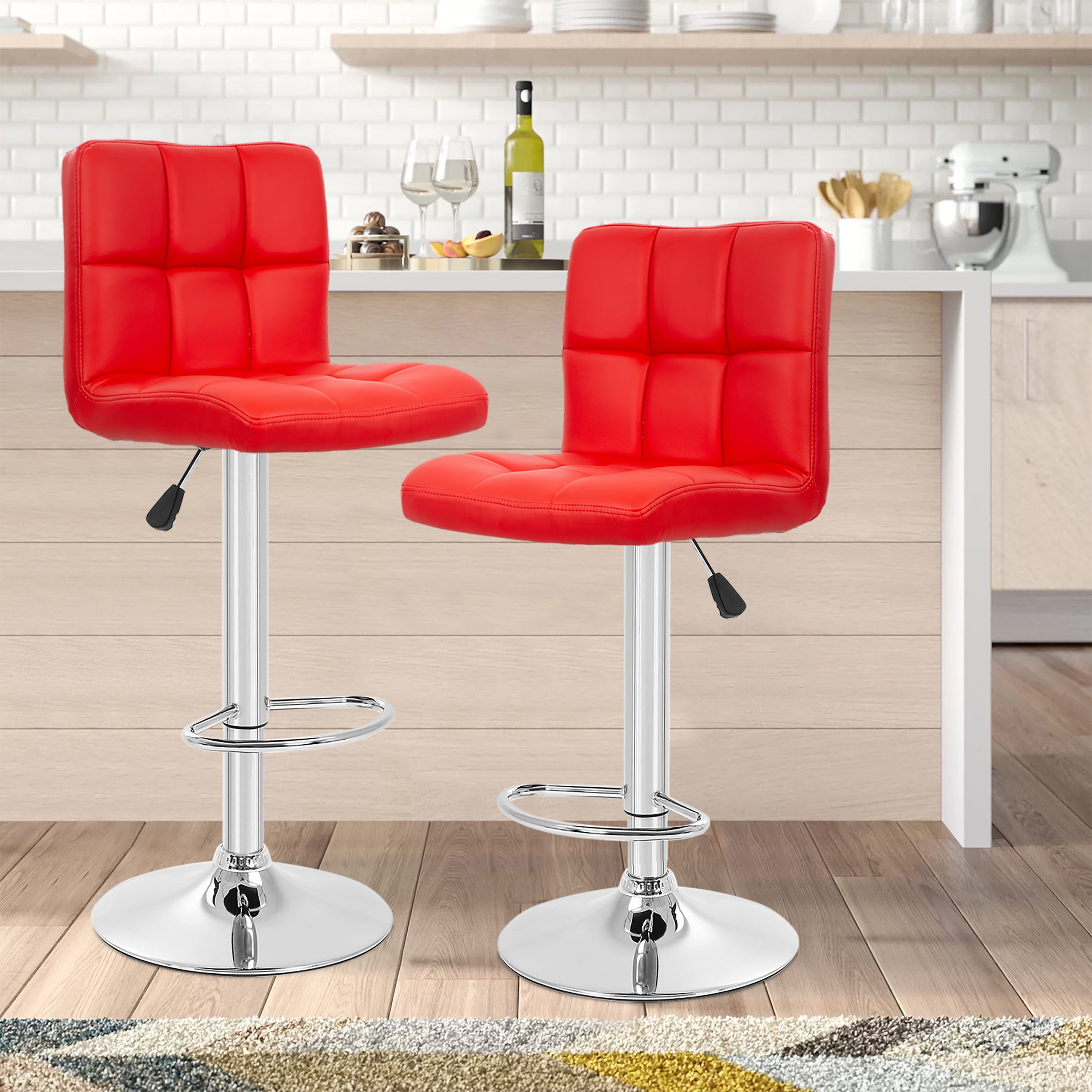 Furniture of America Tash Height Adjustable Swivel Faux Leather Red Bar ...