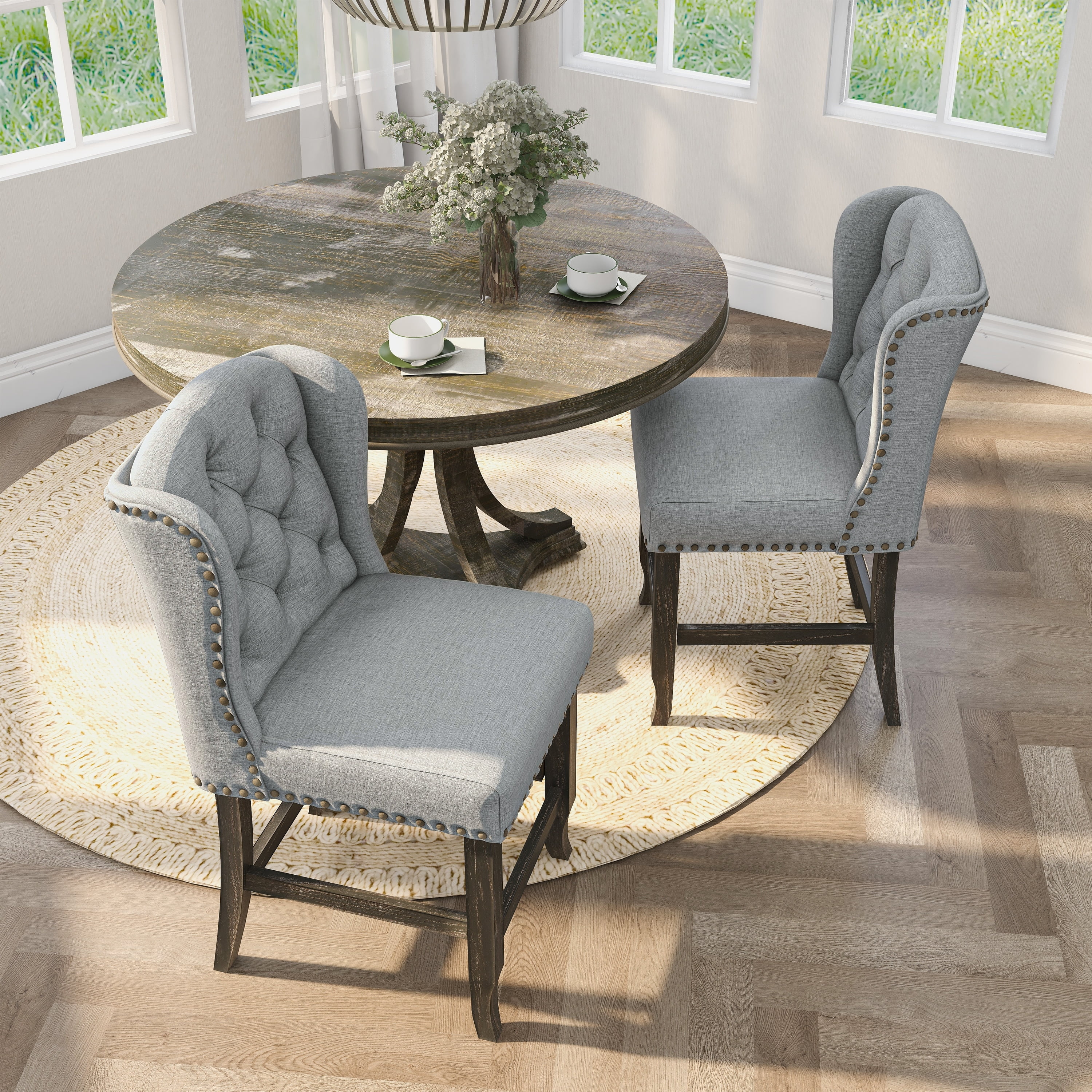 Furniture of America Tays Rustic Linen Tufted Counter Height Stools ...
