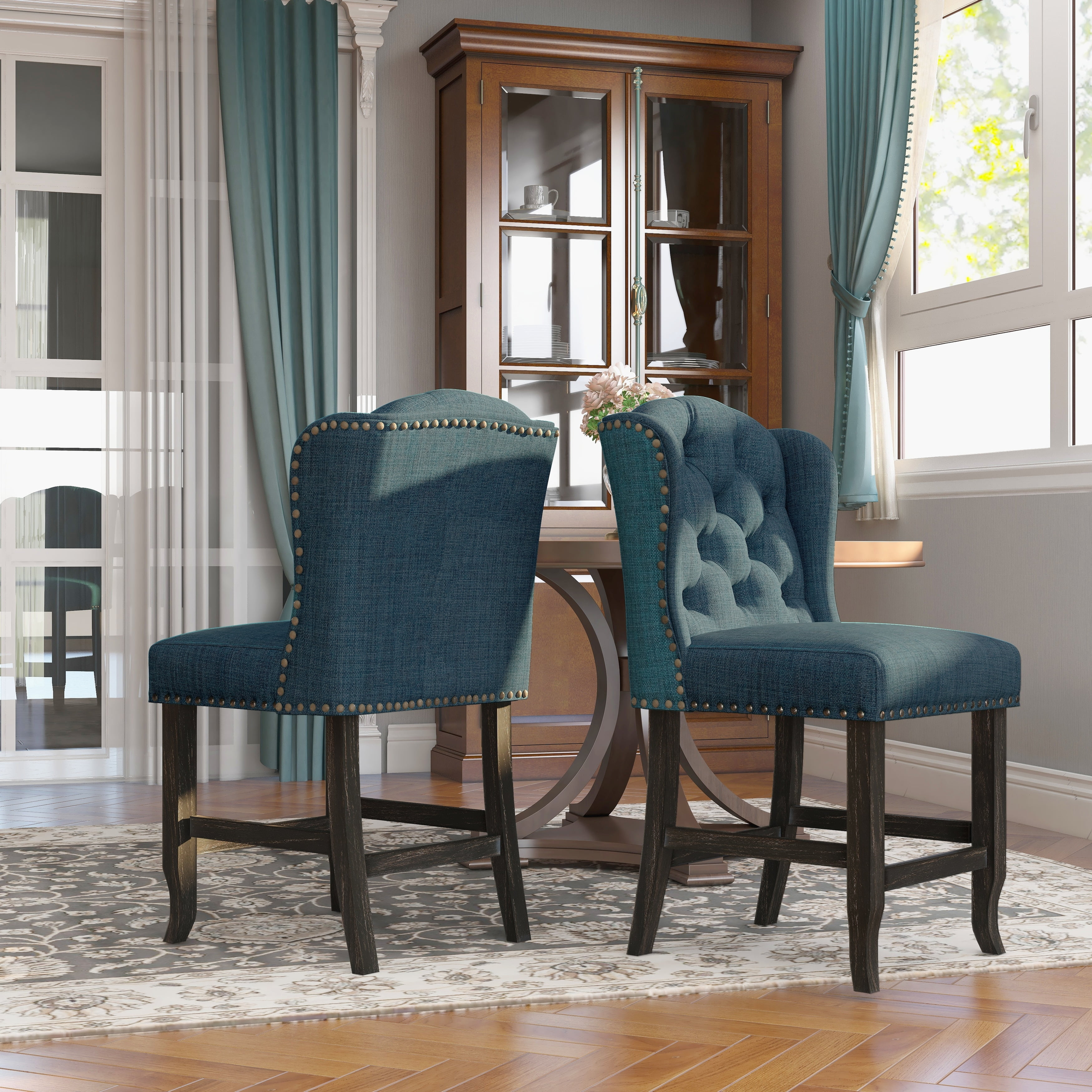 Furniture of America Tays Rustic Linen Tufted Counter Height Stools ...