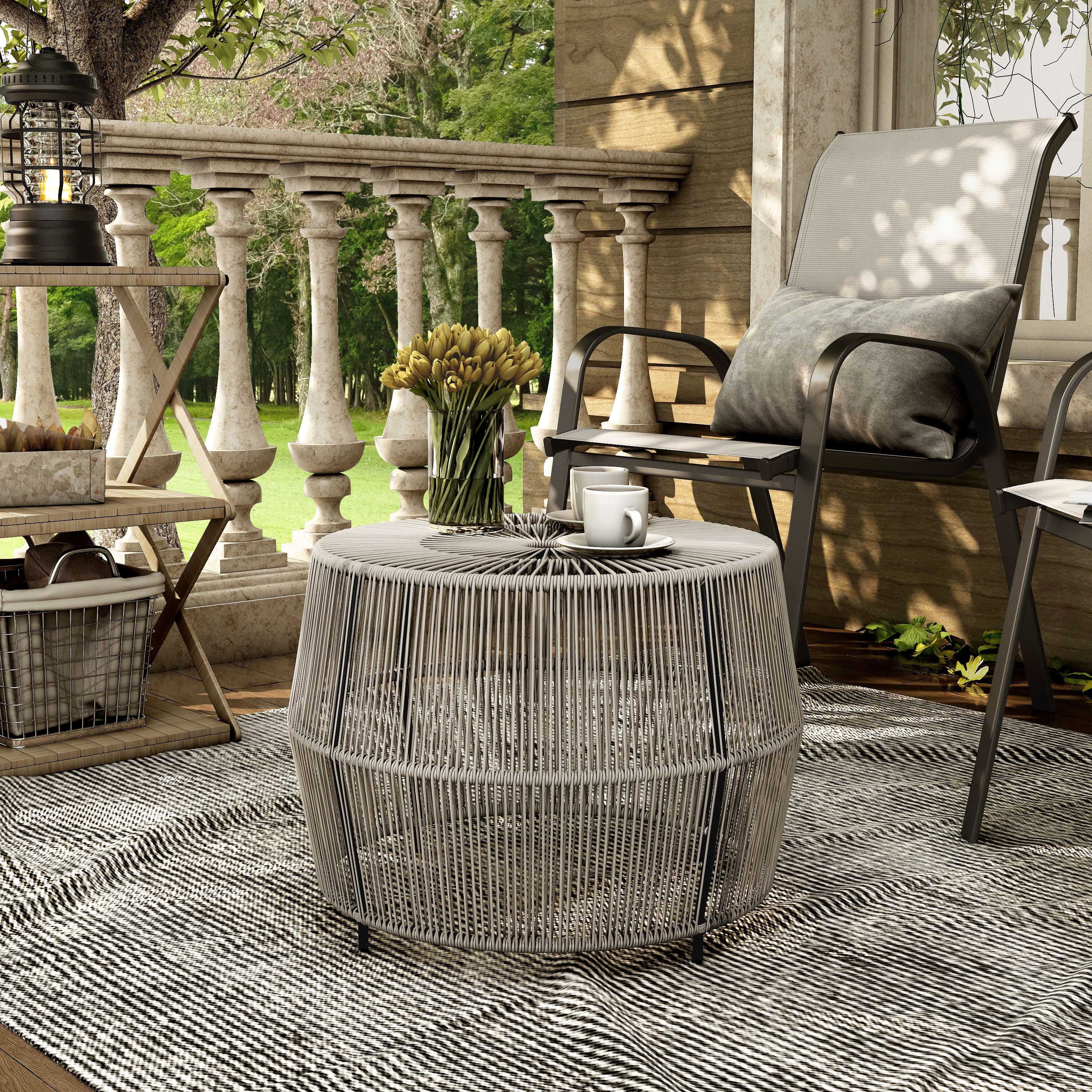 Furniture of America Tej Round Metal and Rattan Gray Coffee Table ...