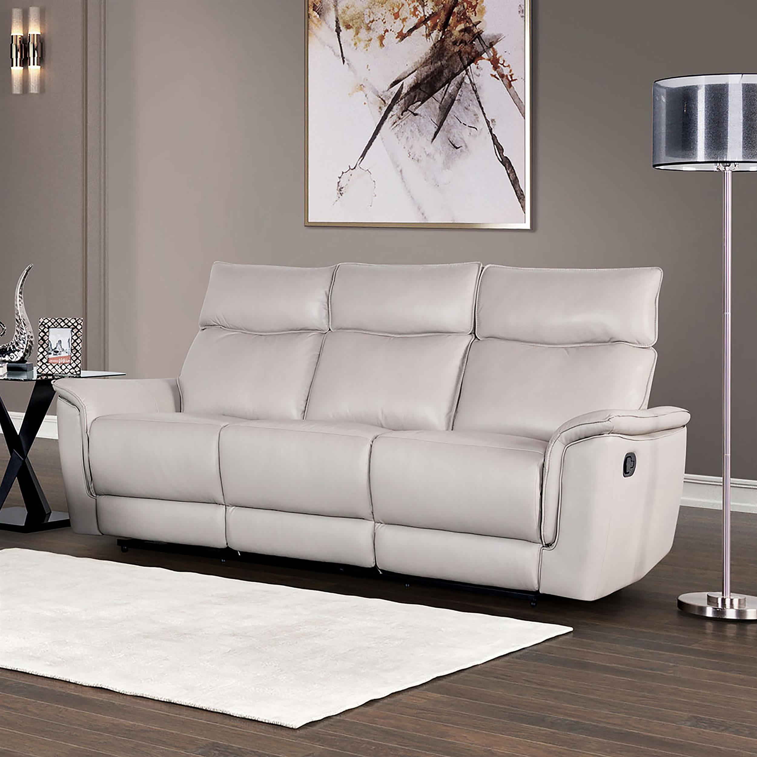 Furniture of America Telimate Leather Padded Reclining Sofa in Taupe ...