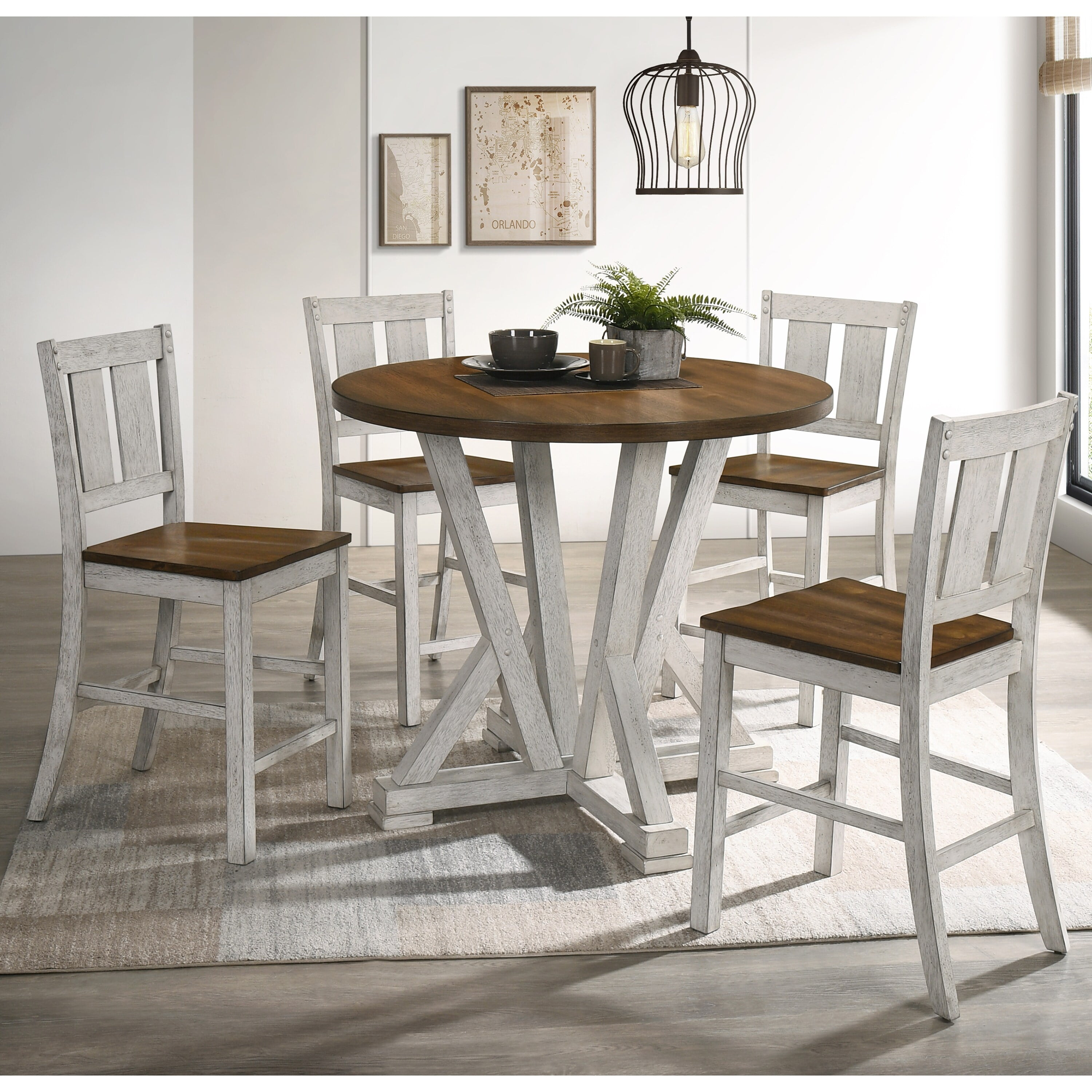 Furniture of America Theile Rustic Wood 5-Piece Counter Height Dining ...