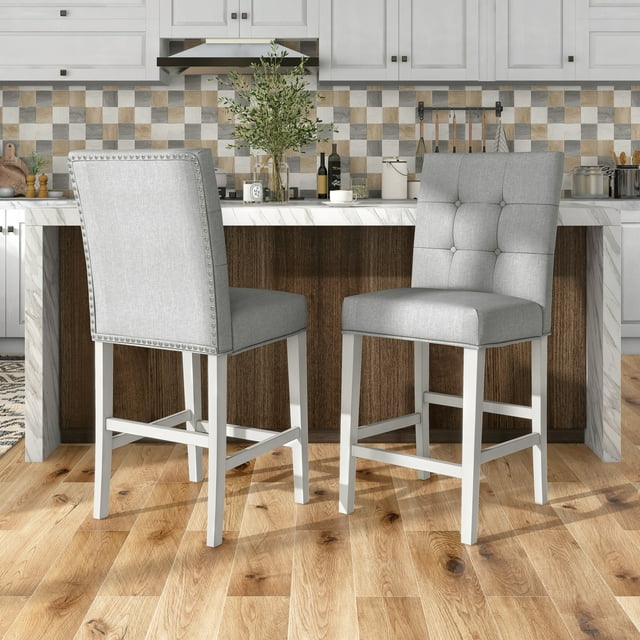 Furniture of America Tia Modern Tufted Grey Counter Chairs (Set of 2 ...