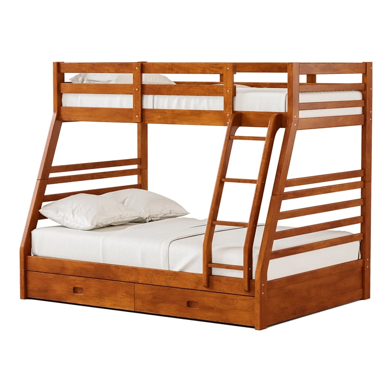 Furniture of America Tomi Wood Twin over Full Storage Bunk Bed in Oak ...