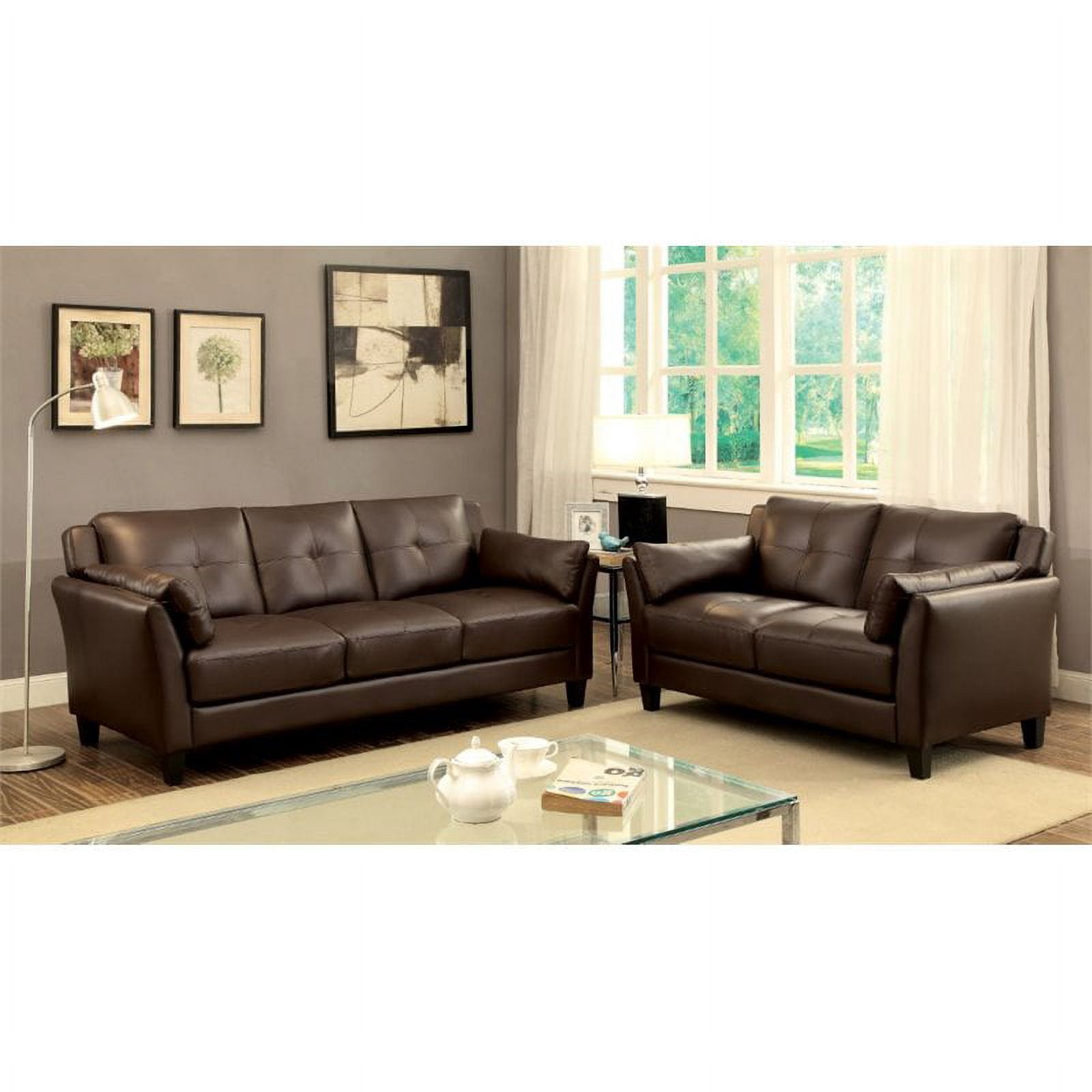 Furniture of America Tonia Contemporary Faux Leather 2-Piece Sofa Set ...