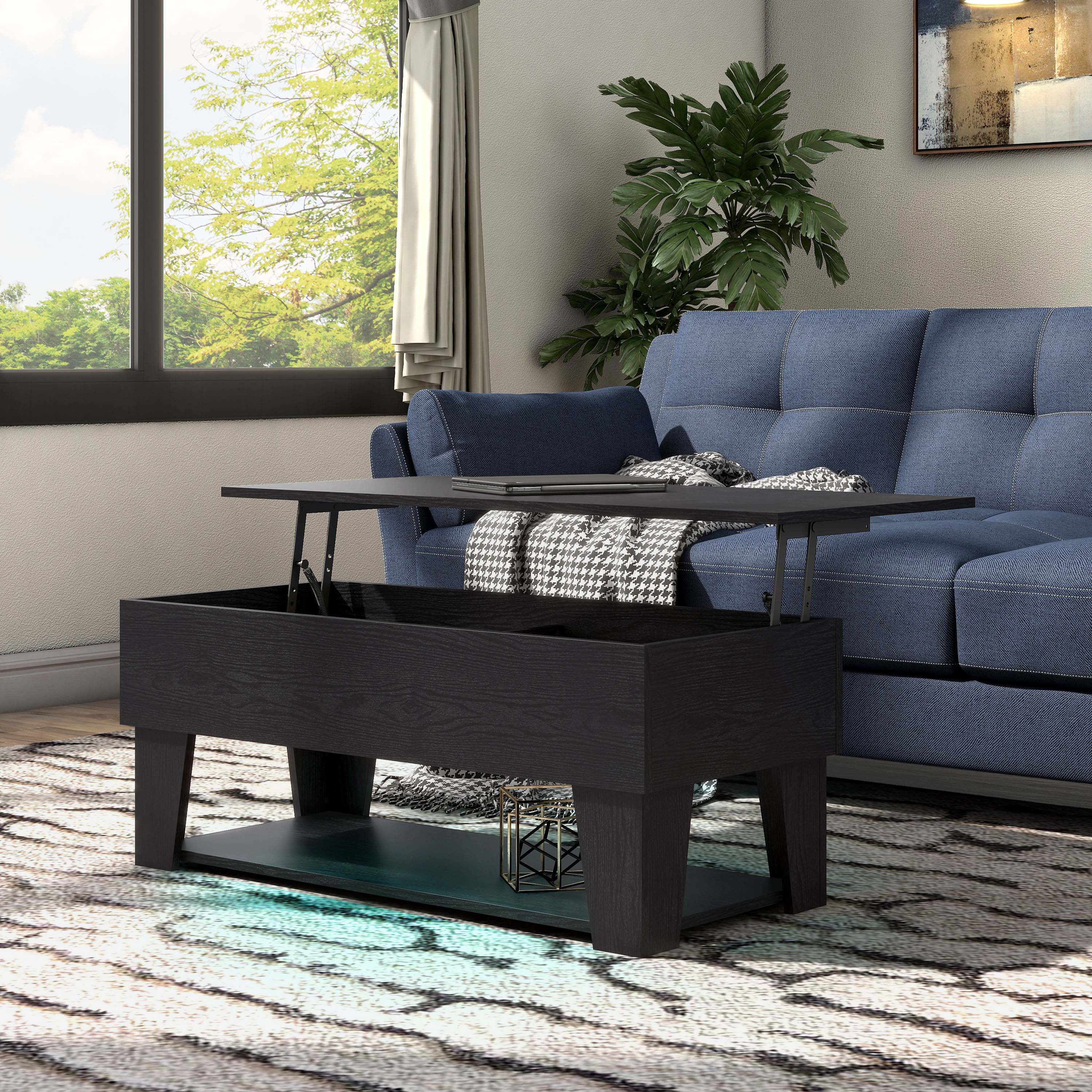 Furniture of America Tora Lift Top Storage Wood Black Coffee Table with ...