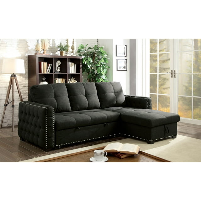 Furniture of America Transitional Faux Linen Lucrista Sectional, Dark ...