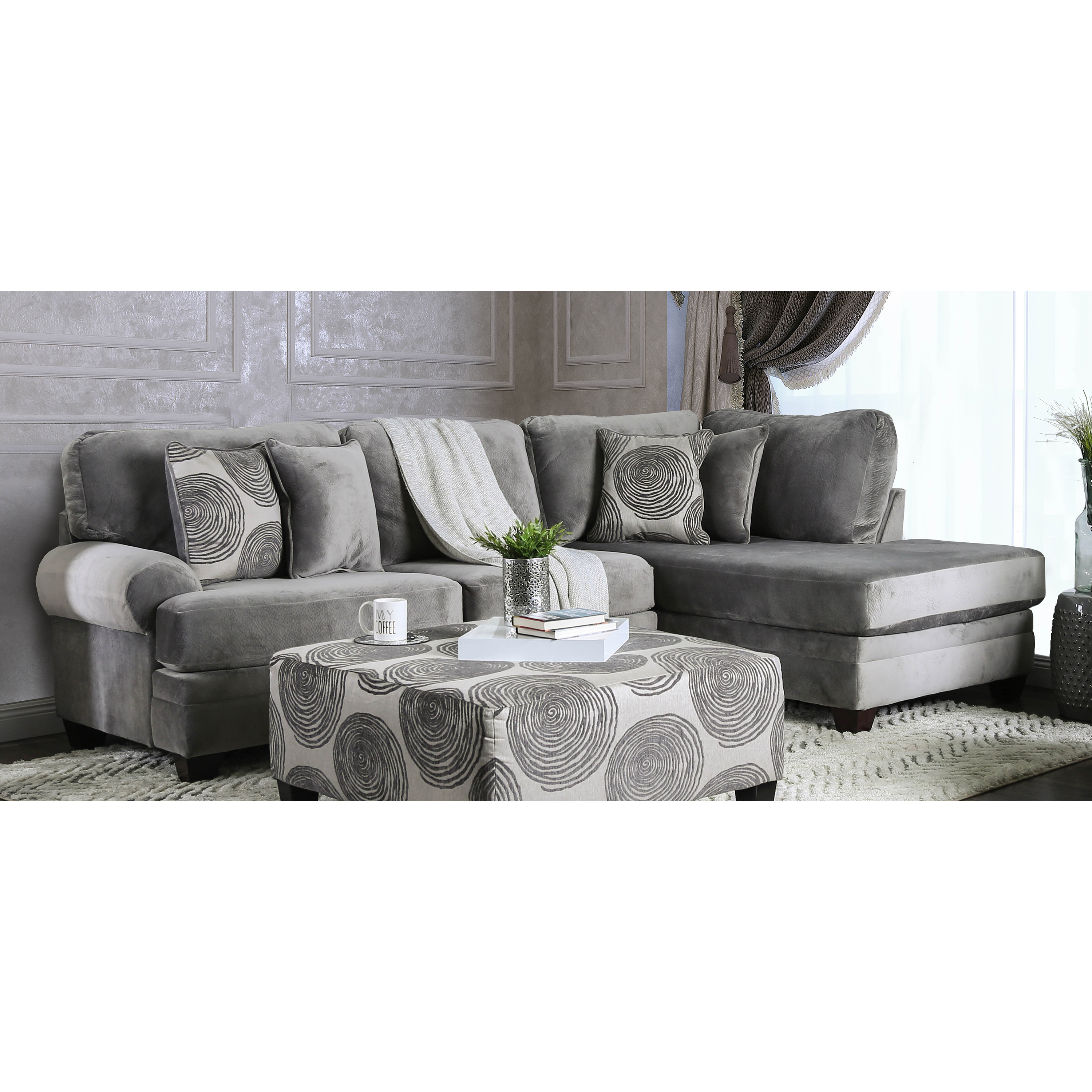 Furniture of America Transitional Microfiber Hendricks Sectional, Gray - Walmart.com