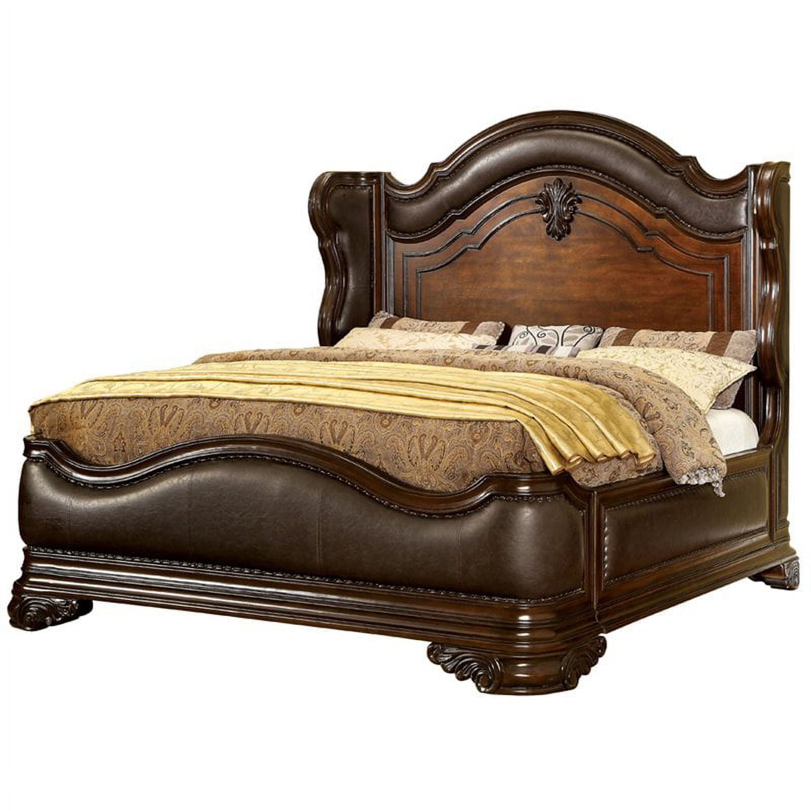 Furniture of America Troy Faux Leather Cal King Wingback Bed in Brown ...