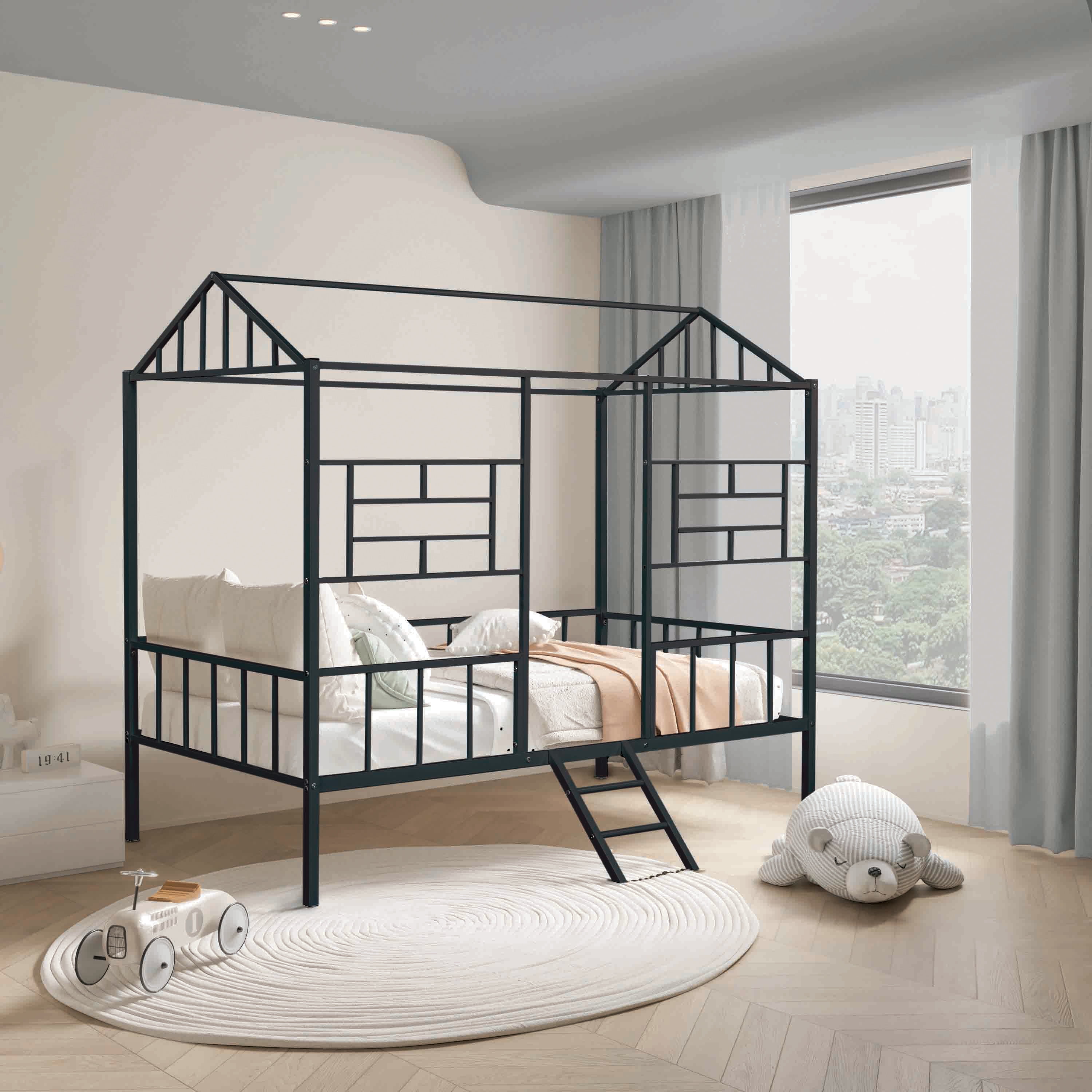 Furniture of America Trusten Kids House Design Black Twin Loft Bed ...