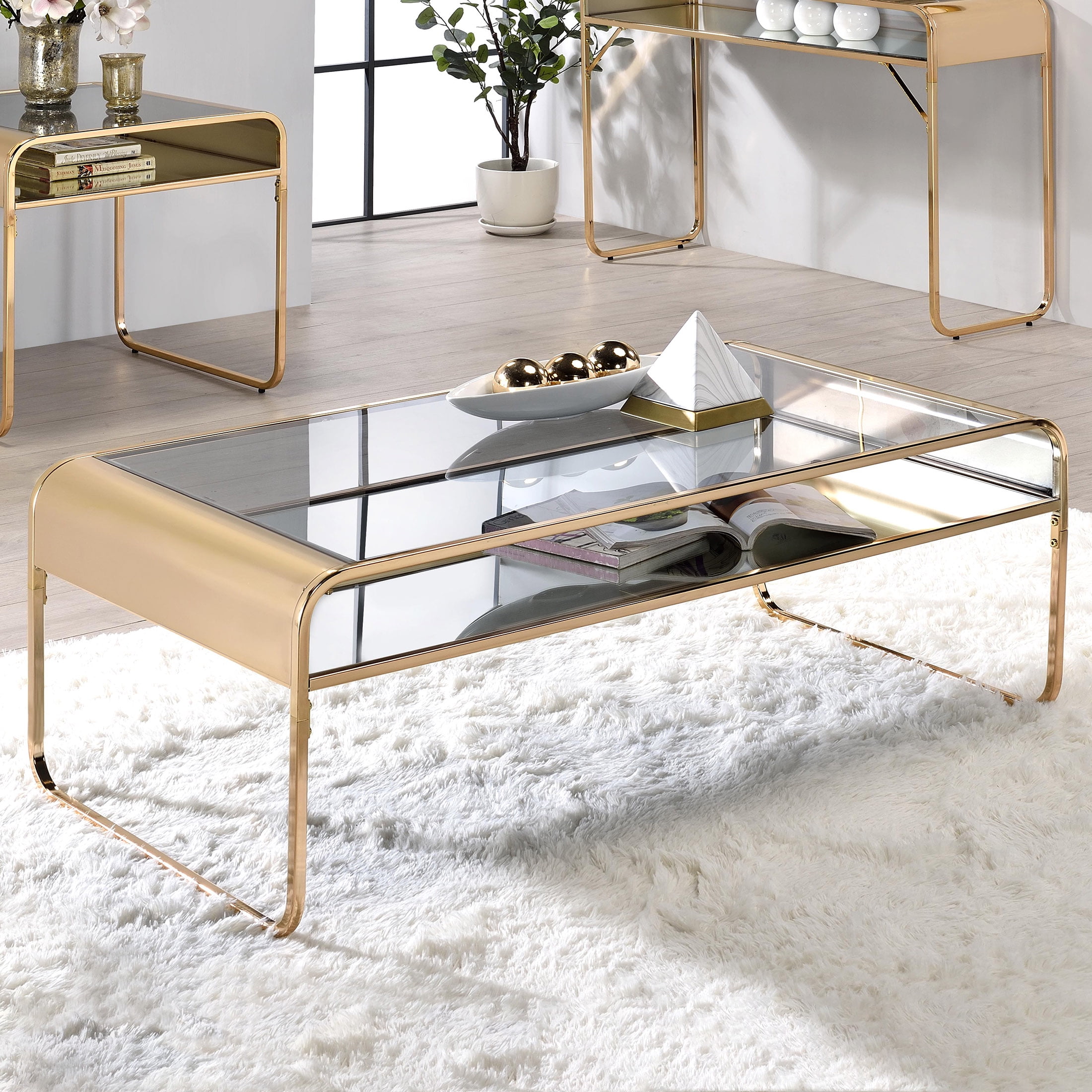 Furniture of America Twila Glass Top Coffee Table - Steel & Glass ...