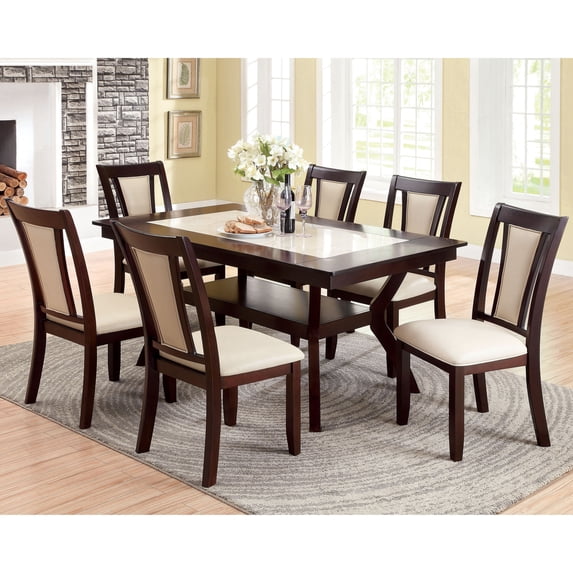 Furniture of America 7-Piece Dining Set with Six Chairs in Cherry Wood ...