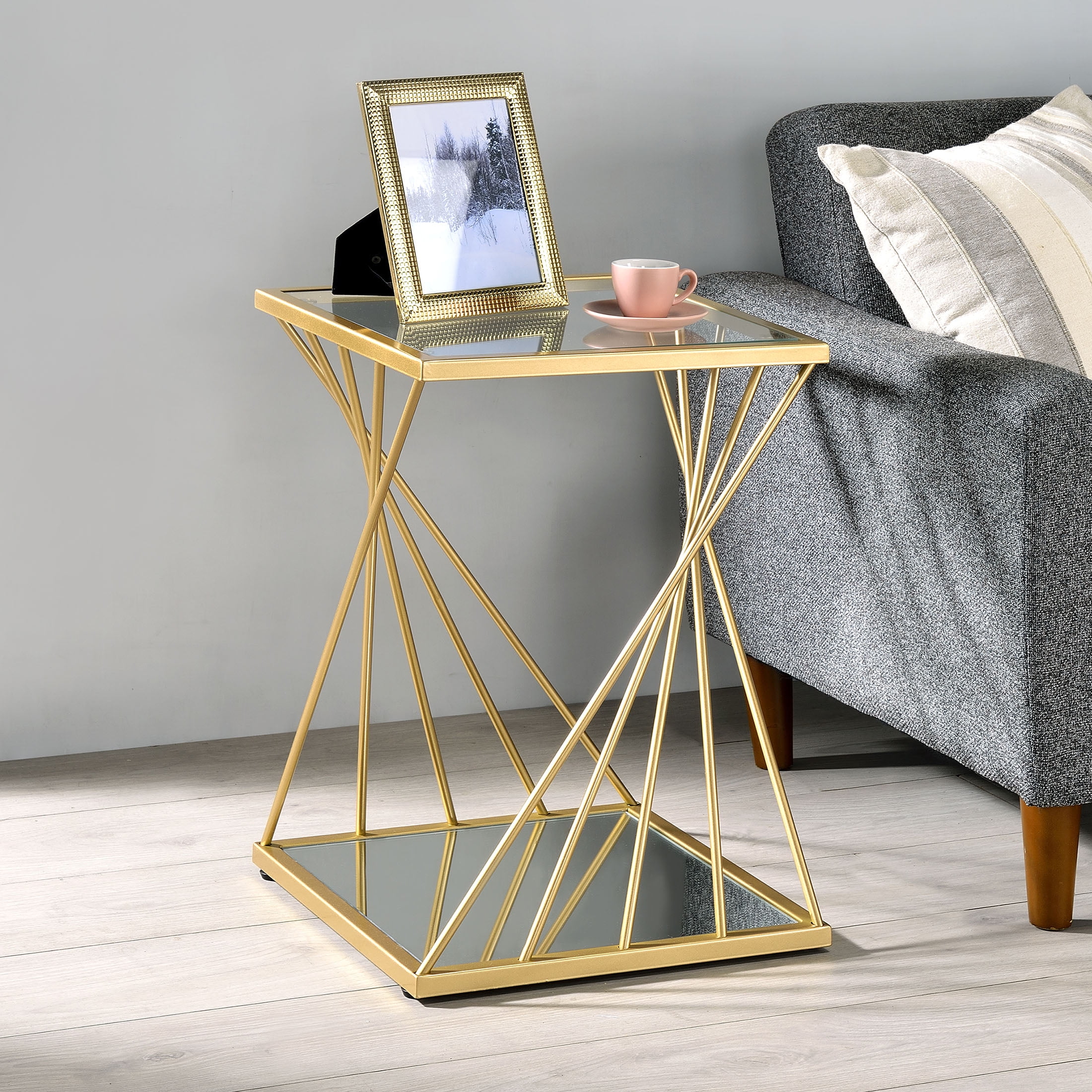 Free Shipping! Furniture of America Gold Glass Top Side Table with ...