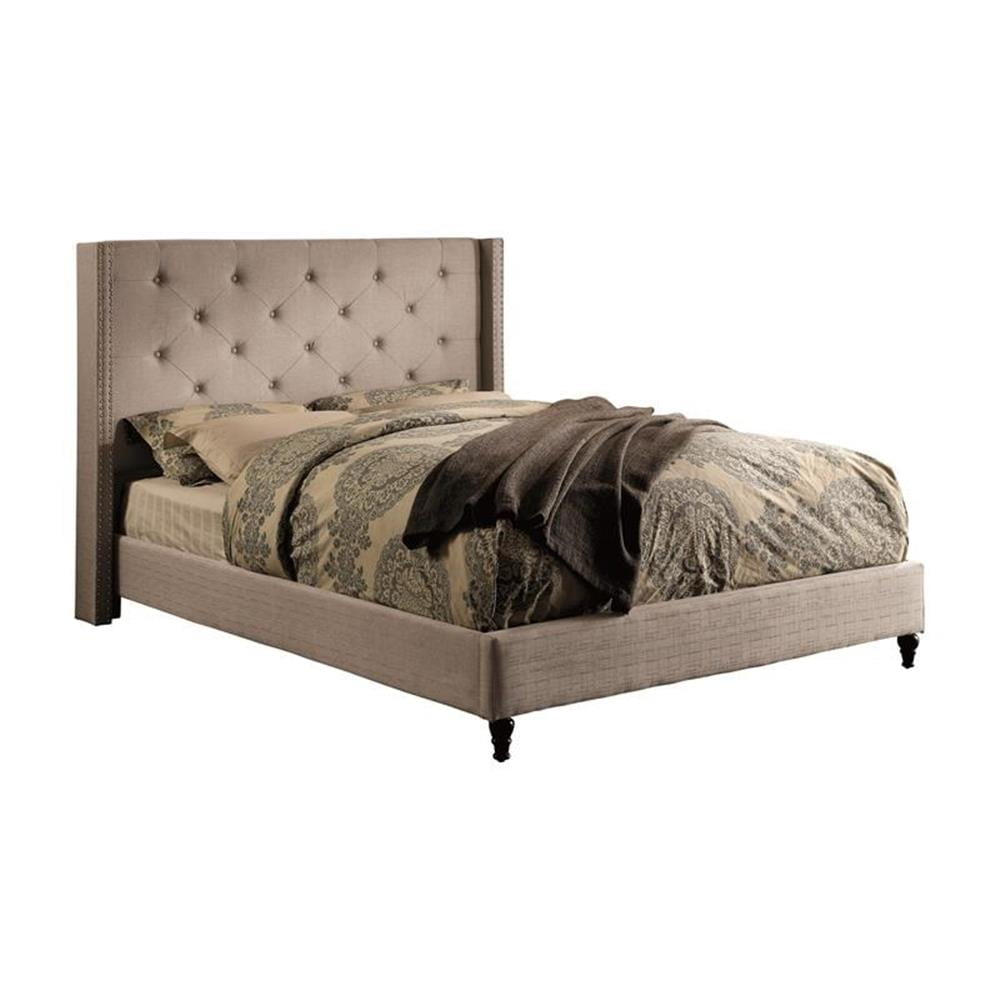 Furniture of America Vayla Transitional Fabric Wingback King Bed in ...