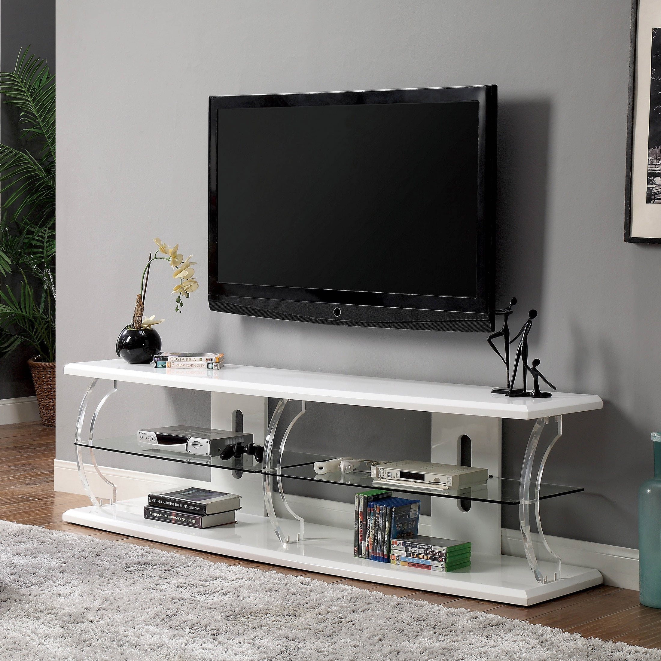 Furniture America Vedot TV Stand - LED Illumination - White - Walmart.com