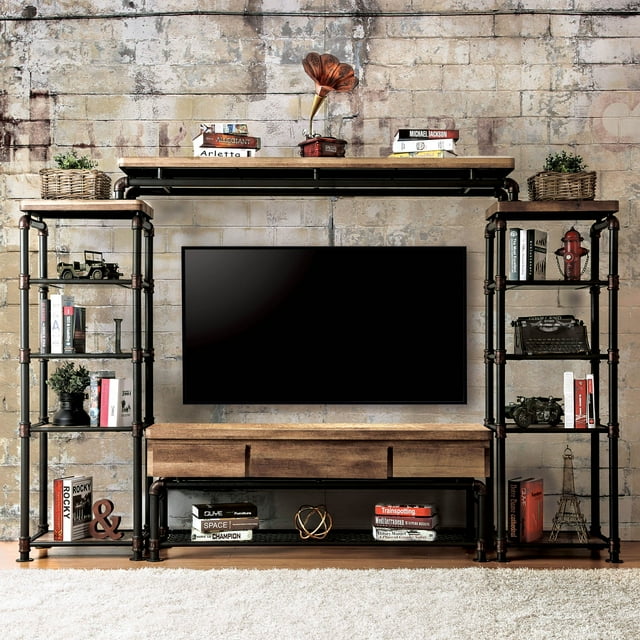 Furniture of America Velmer 4-Piece Entertainment Center, Natural ...