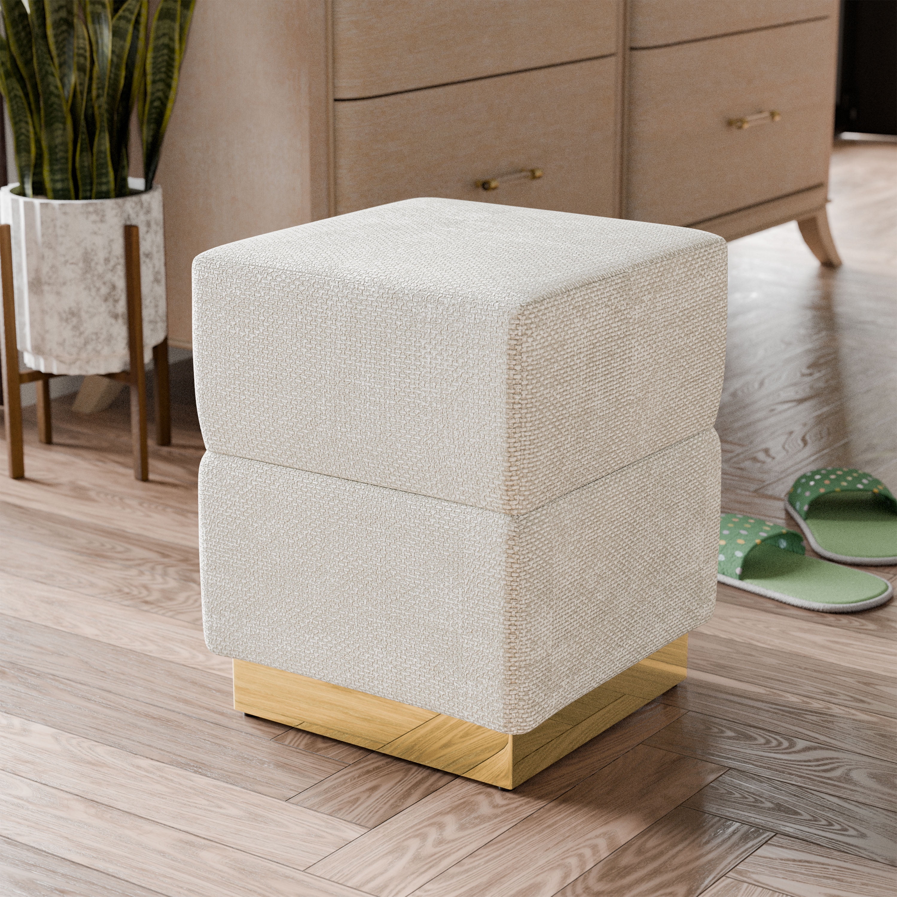 Furniture of America Vena Modern 15" Chenille Fabric Square Storage ...