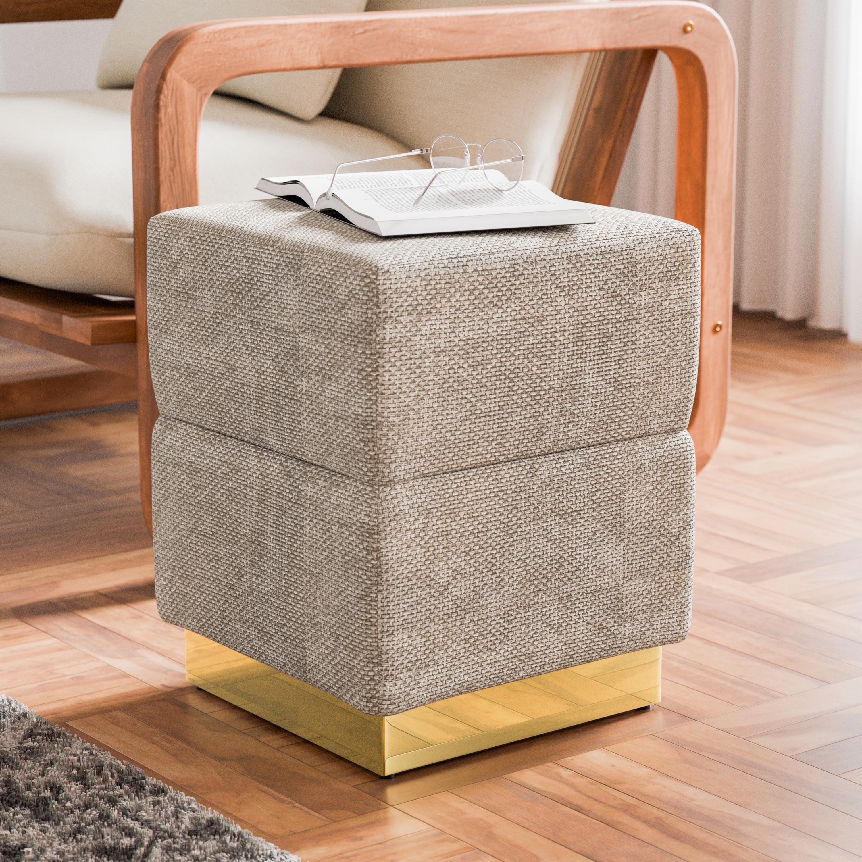 Furniture of America Vena Modern 15" Chenille Fabric Square Storage ...