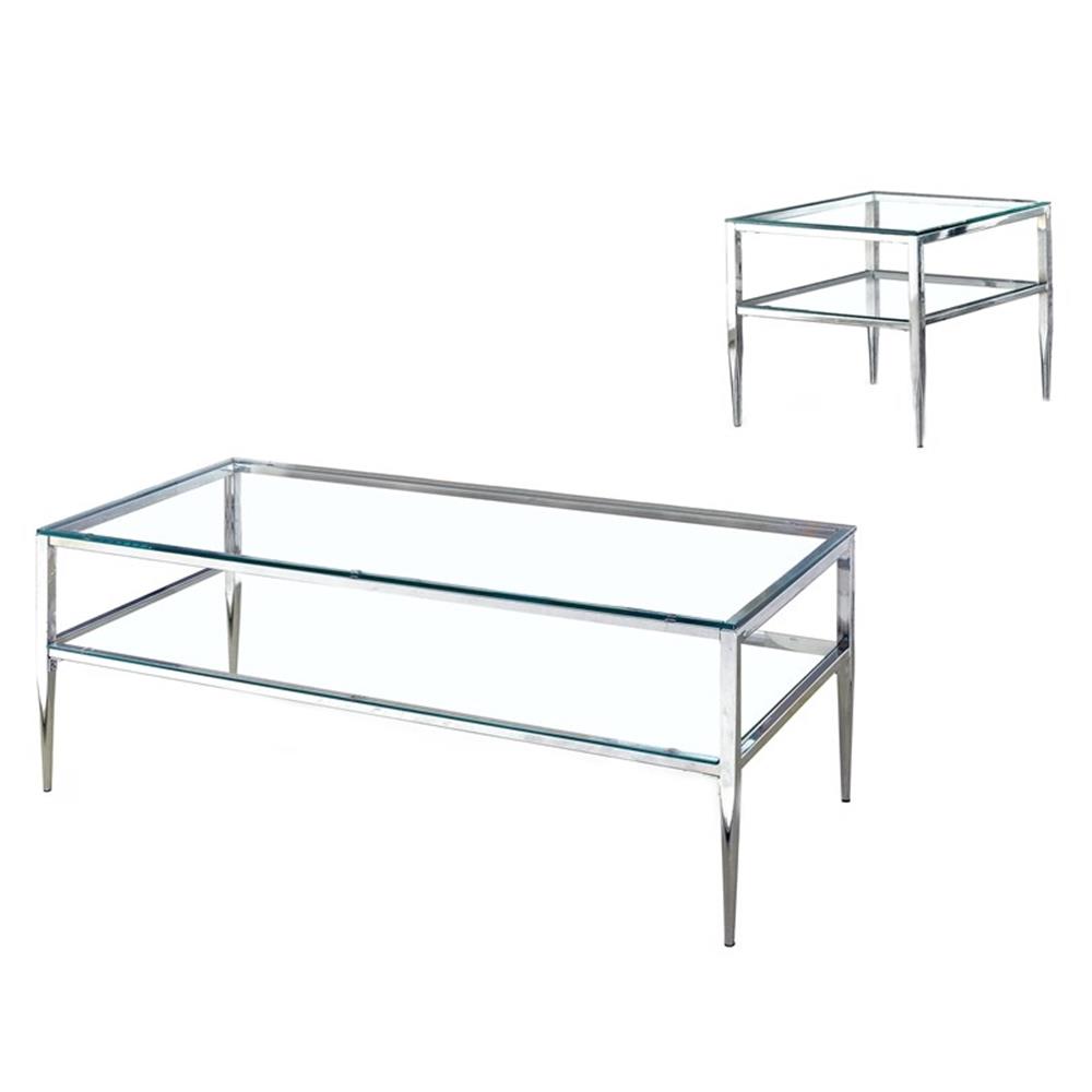 Furniture of America Venzini 2-Piece Metal Coffee Table Set in Chrome ...